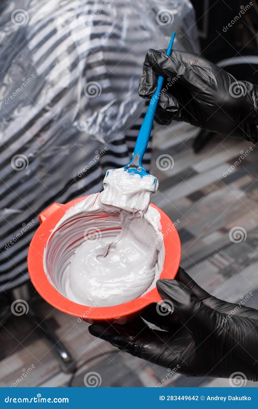 Hair Coloring Process Mixing Ingredients Brush Paint Container Dye ...