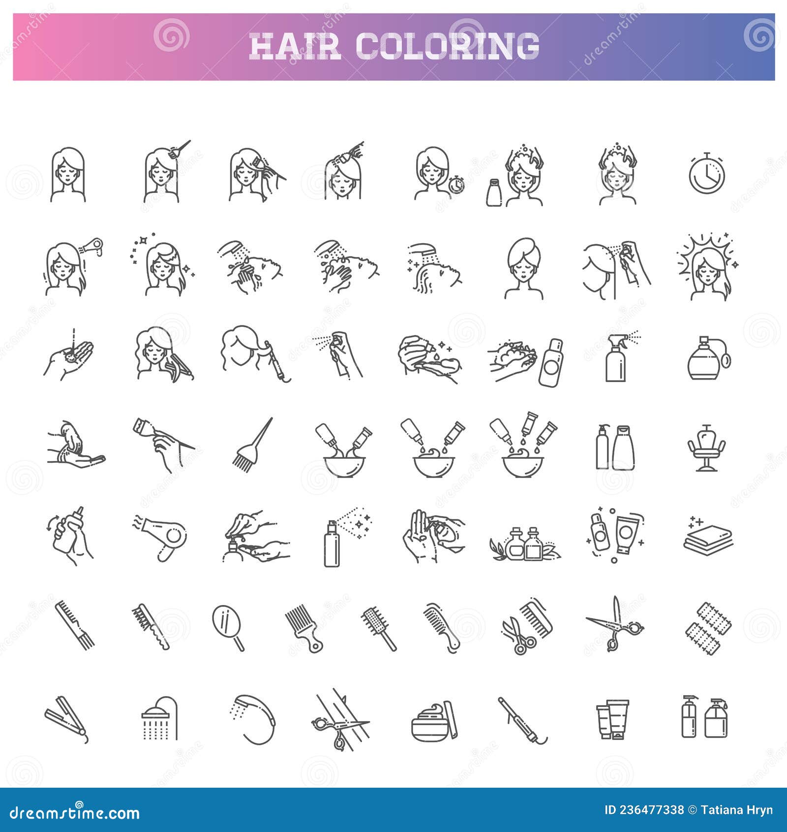 Hair Coloring and Styling Process. Vector Collection Stock Vector ...