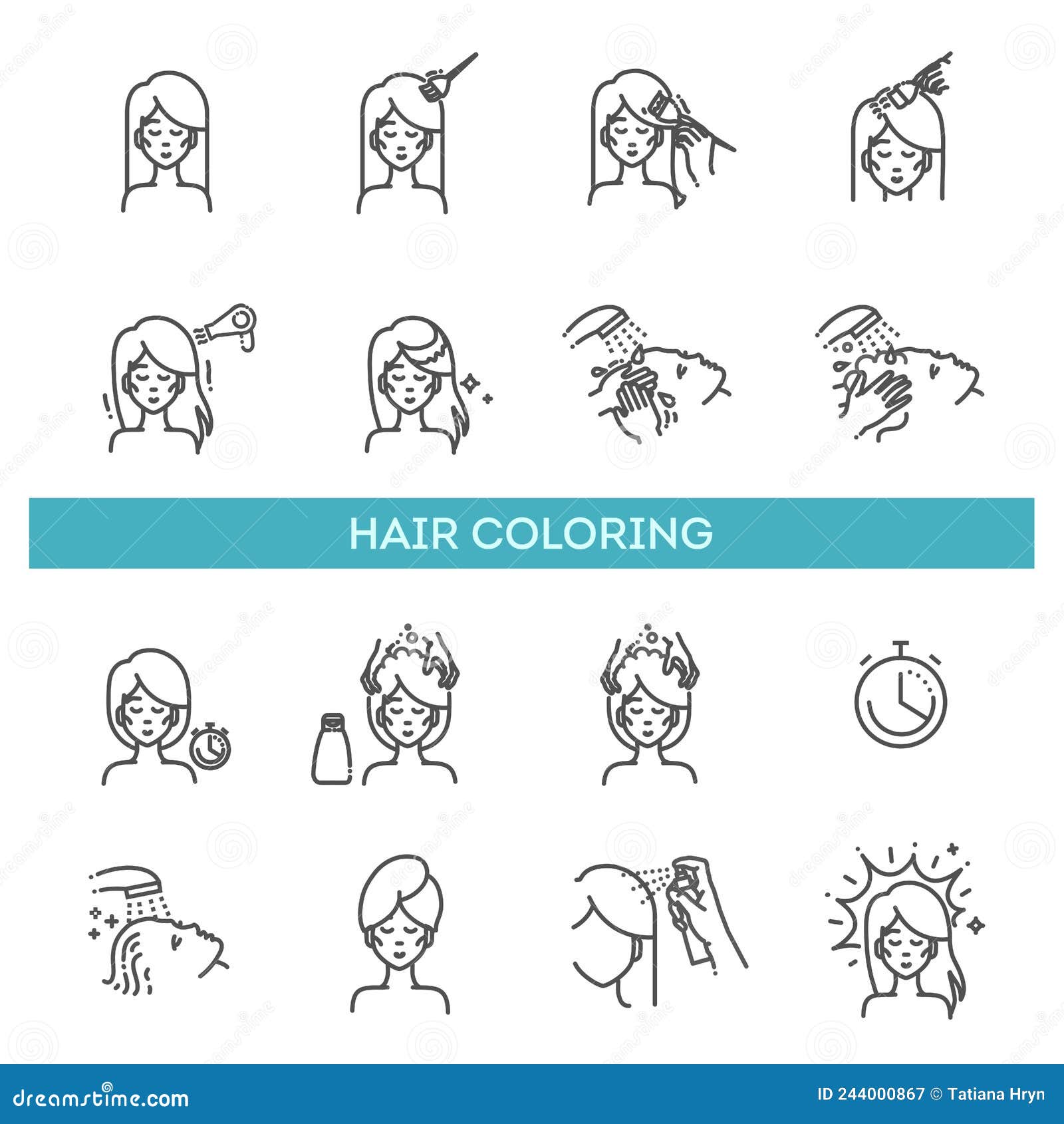Hair Coloring and Styling Process. Vector Collection Stock Vector ...