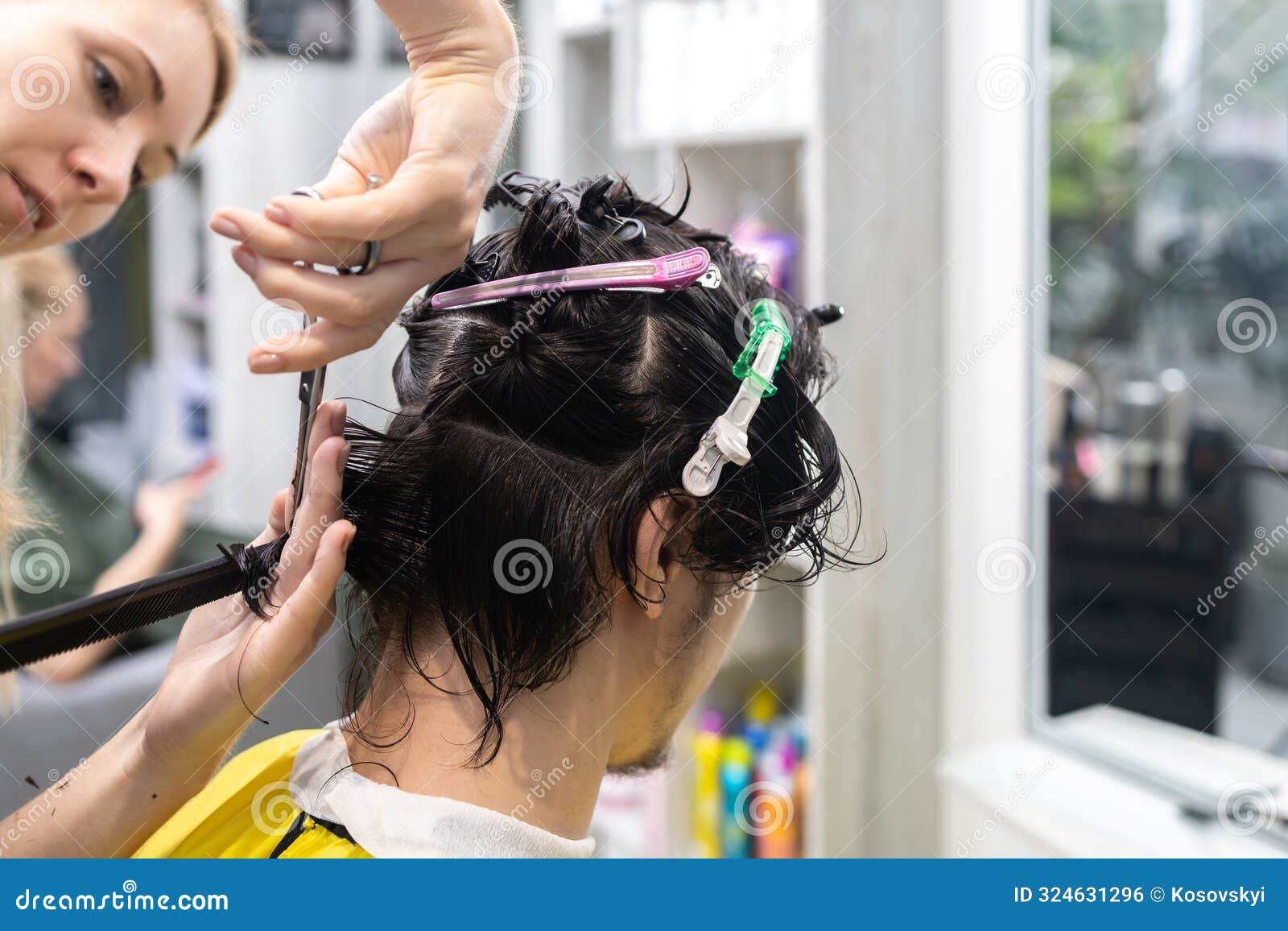 Hair Cutting Process at Salon Stock Photo - Image of salon, makeover ...