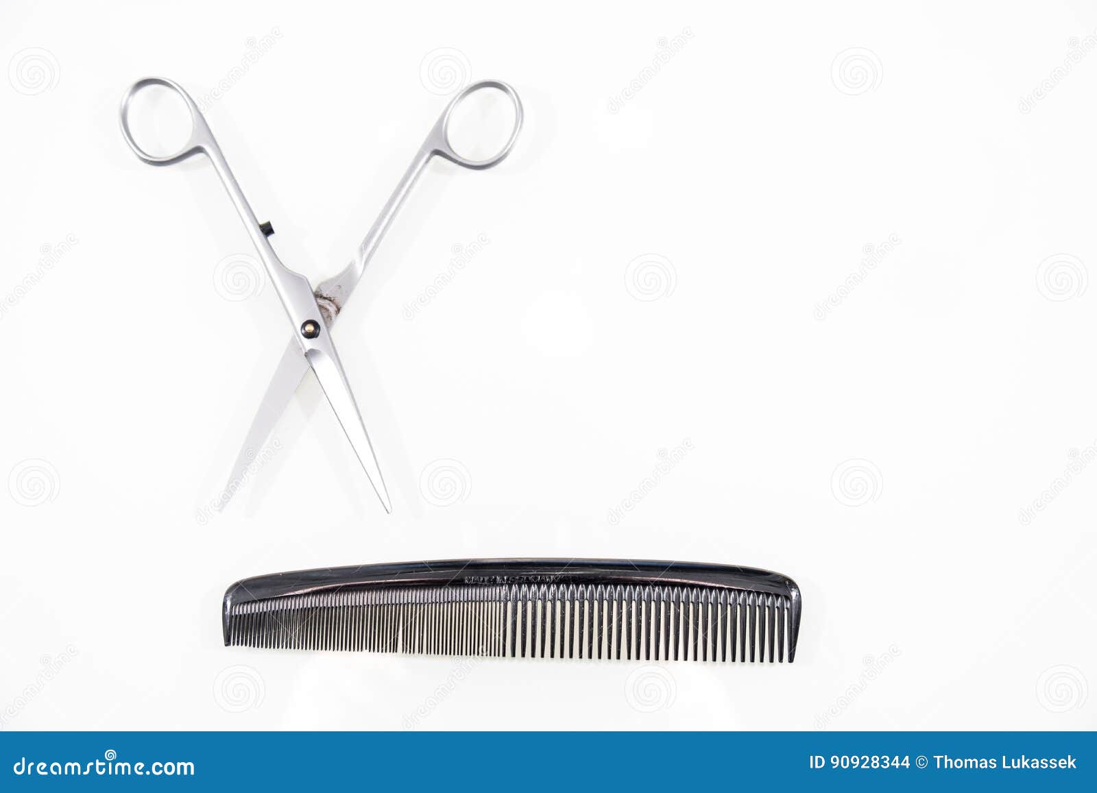Hair Cutting Shears and Comb Isolated on White Stock Photo - Image of ...