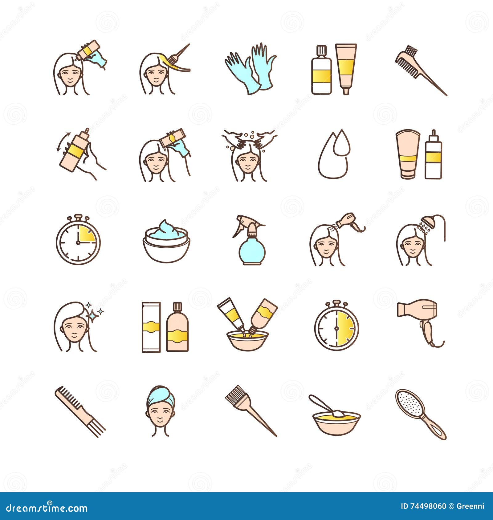 Hair dyeing icons set stock vector. Illustration of comb - 74498060