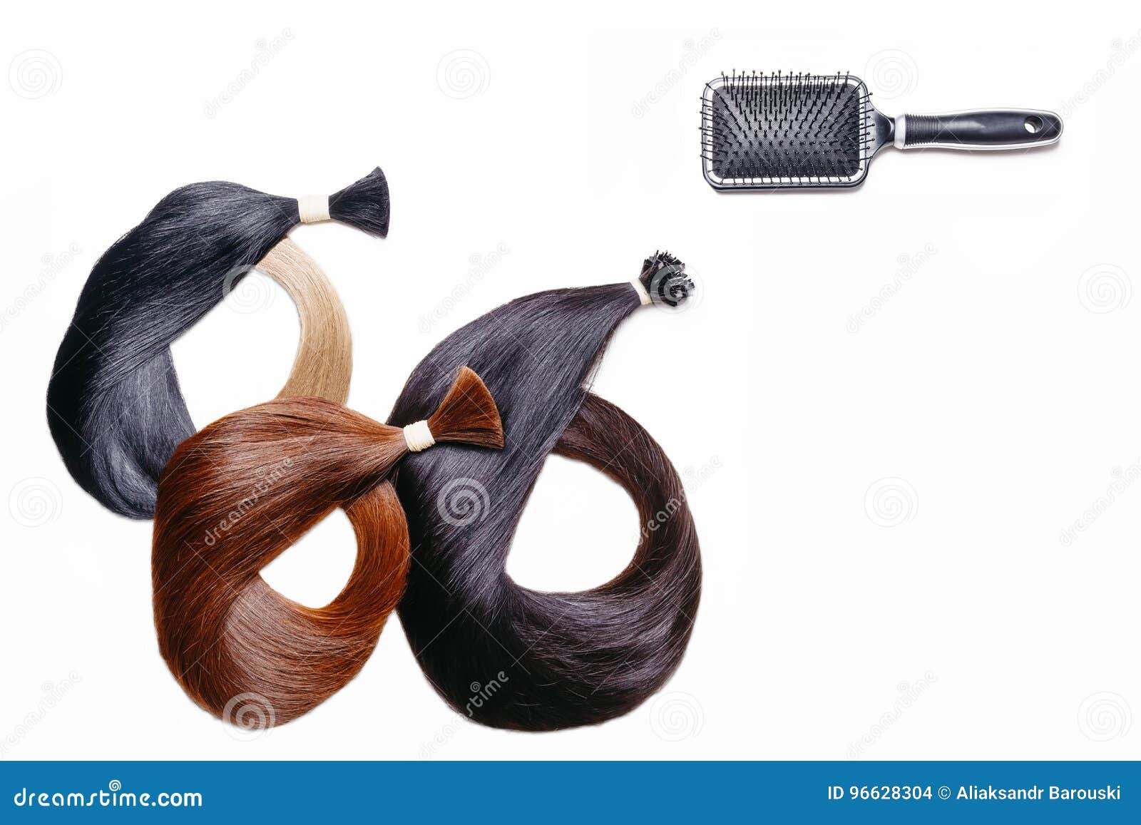 Hair Extensions of Three Colors on a White Background with Comb ...