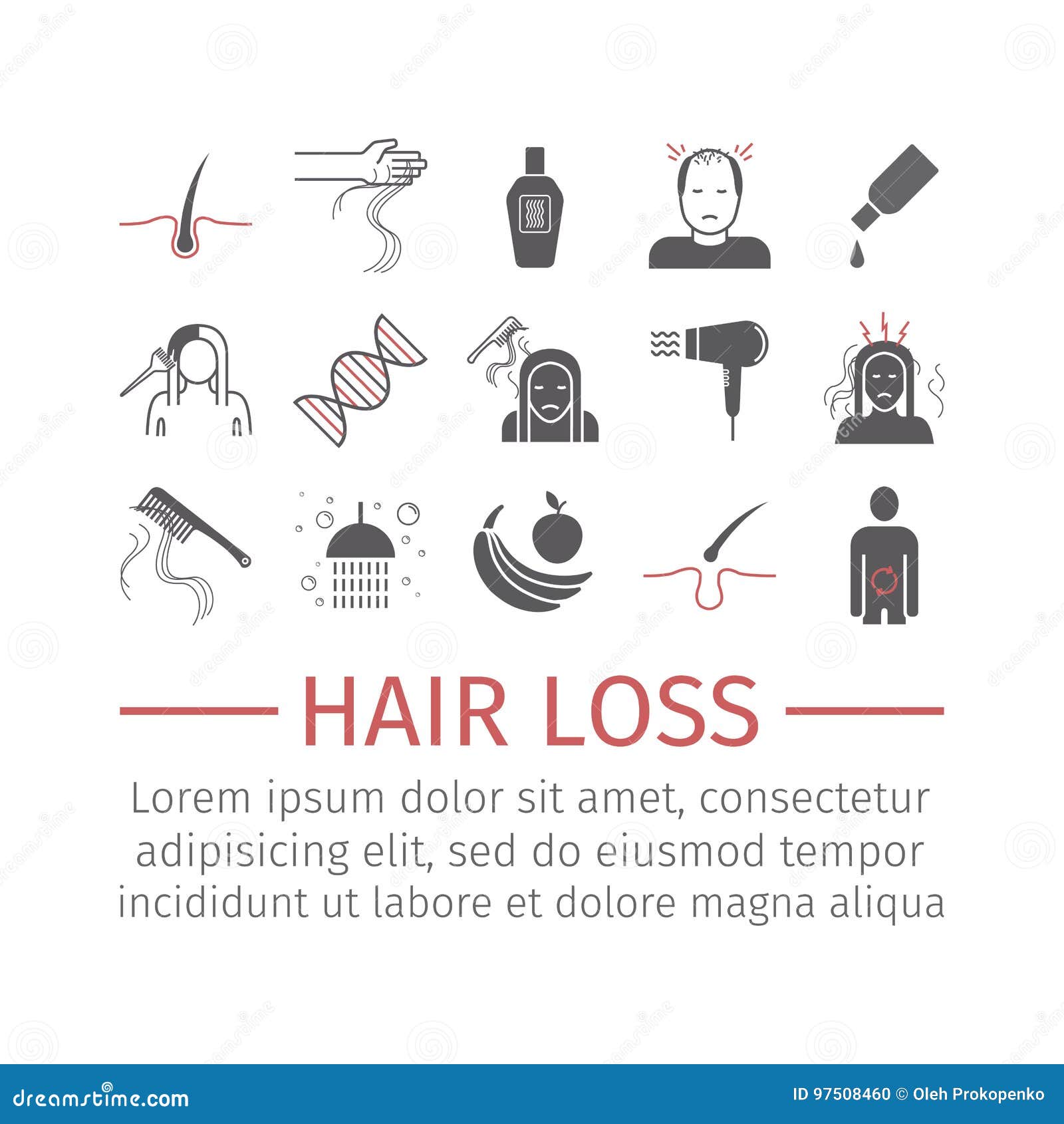 Hair Loss. Flat icons set stock vector. Illustration of person - 97508460