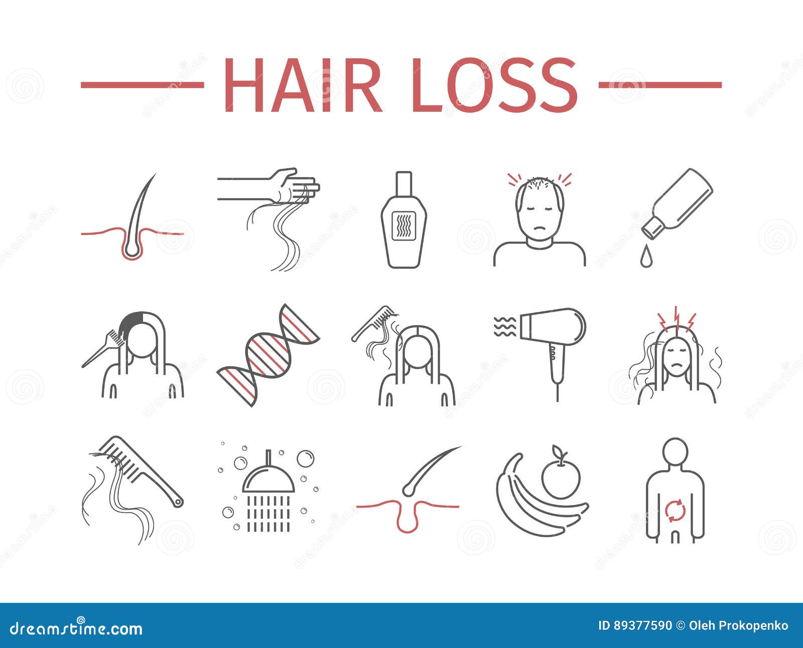 Hair Loss. Line icons set stock vector. Illustration of bald - 89377590