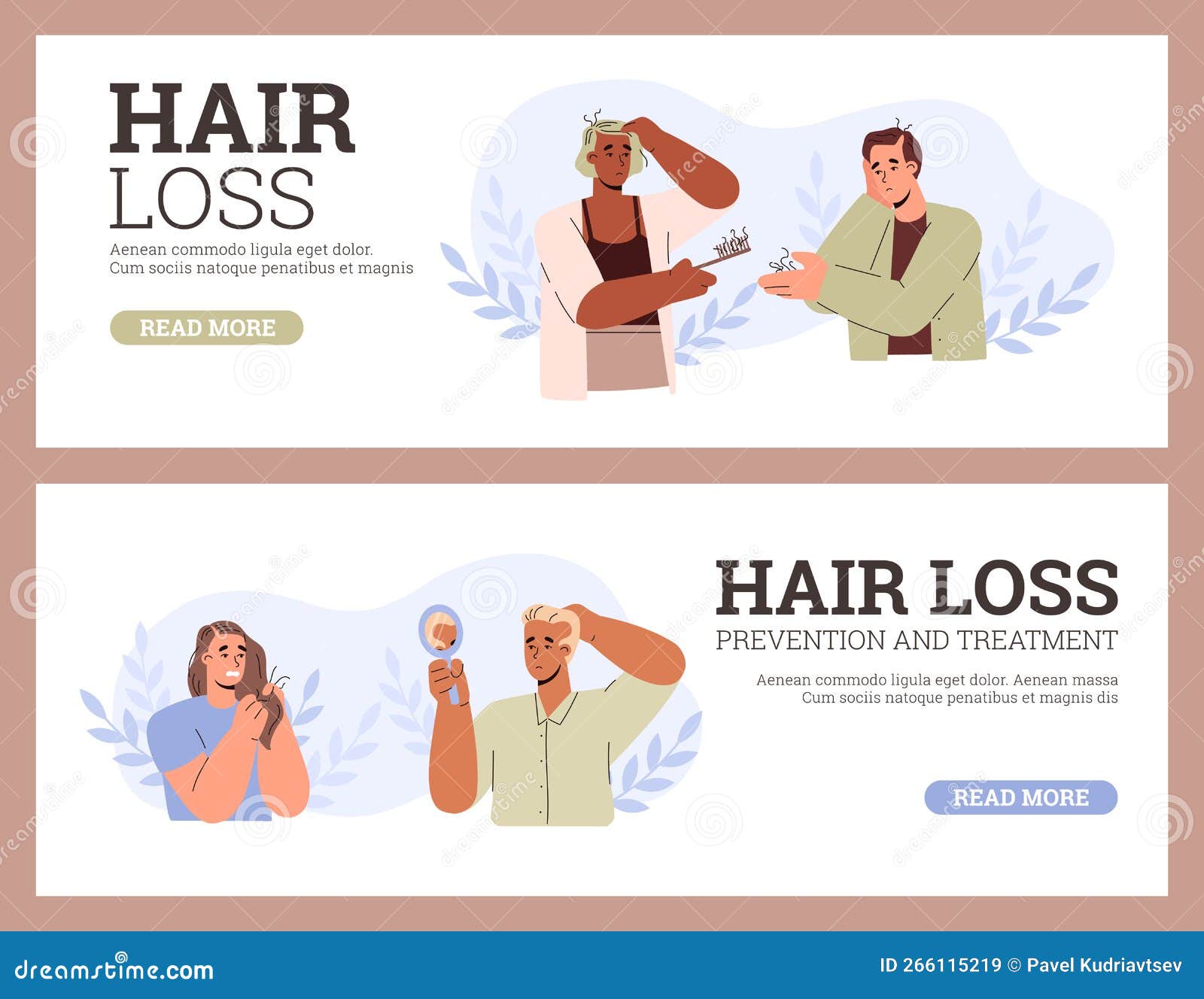Hair Loss Web Banners Set With Set Balding People Flat Vector