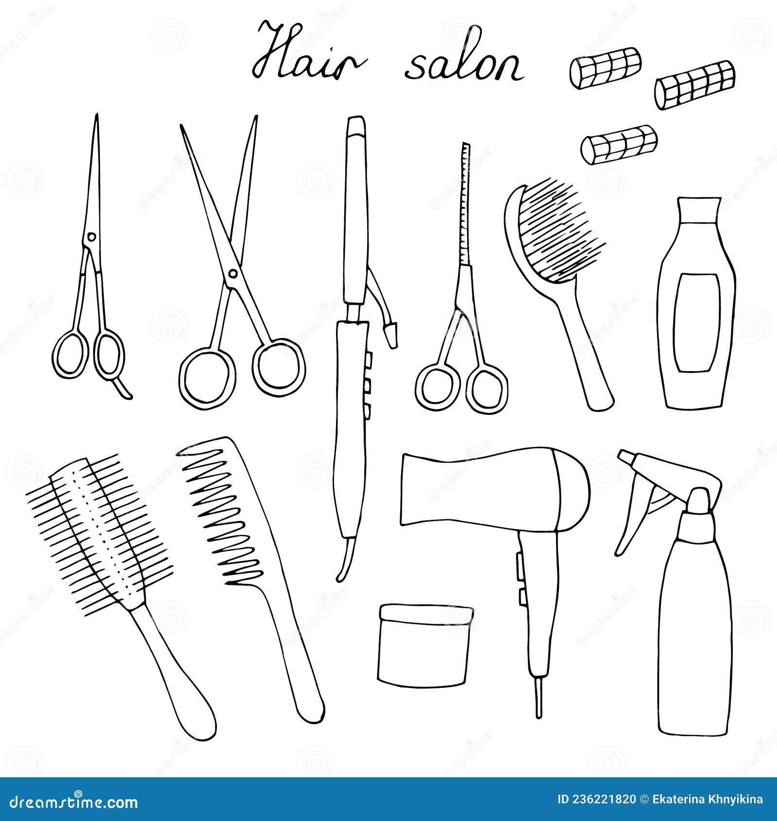 Hair Salon Set Vector Illustration, Hand Drawing Doodle Stock Vector ...