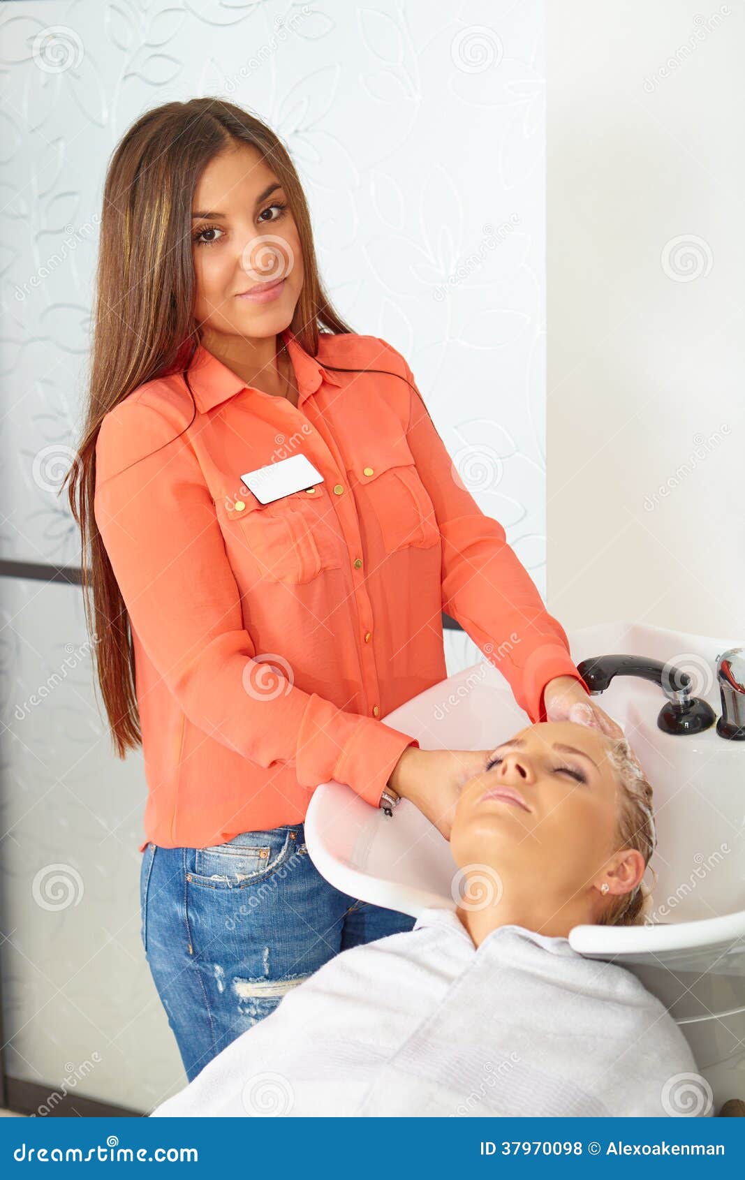 Hair Salon. Washing with Shampoo. Stock Photo - Image of closed, adult ...