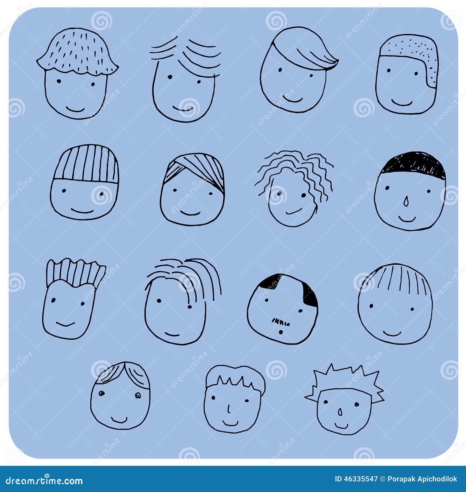 Hair Style for Cartoon Face Stock Illustration - Illustration of curly ...