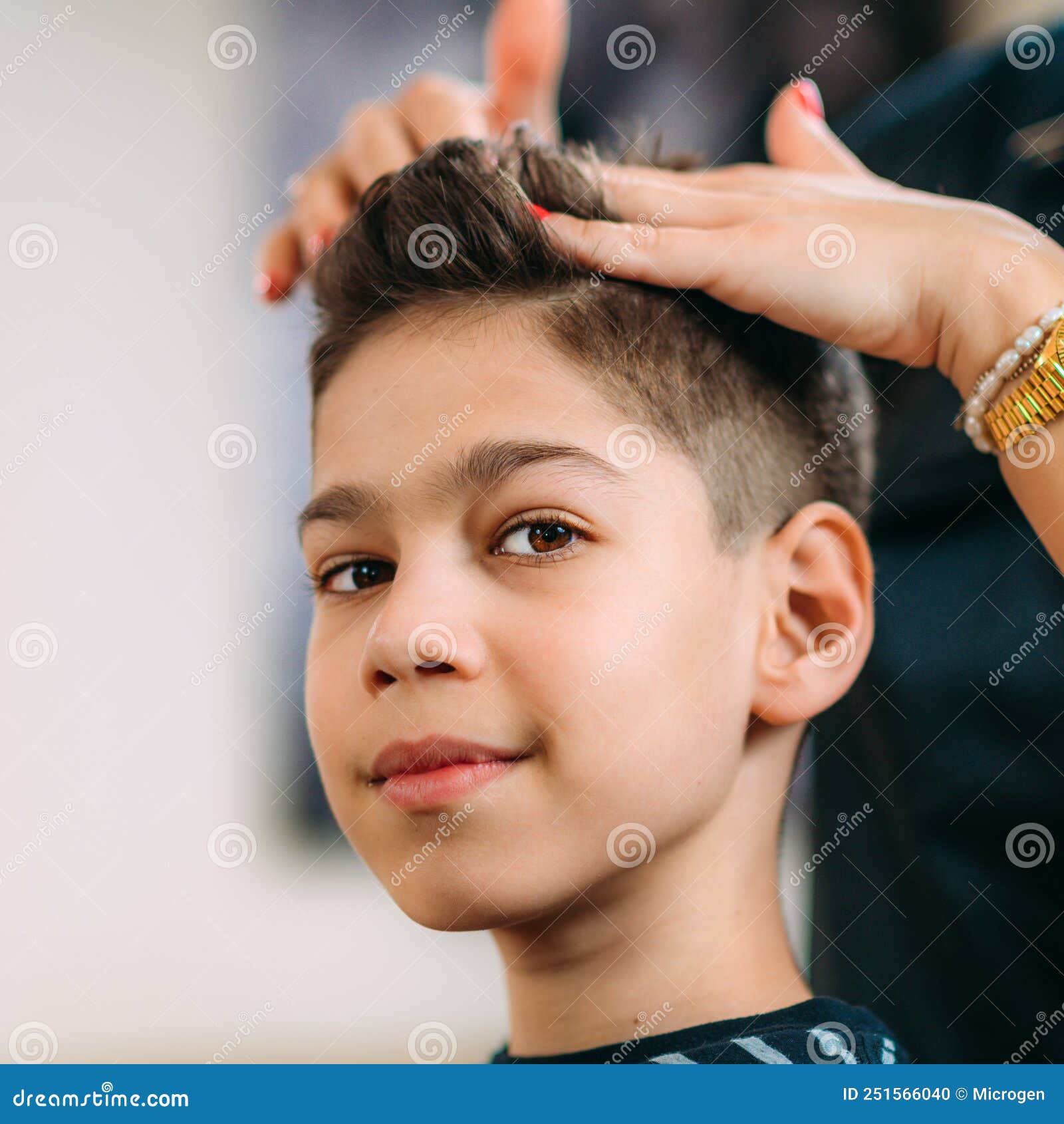 Hair Styling Boy in Salon stock photo. Image of tool - 251566040
