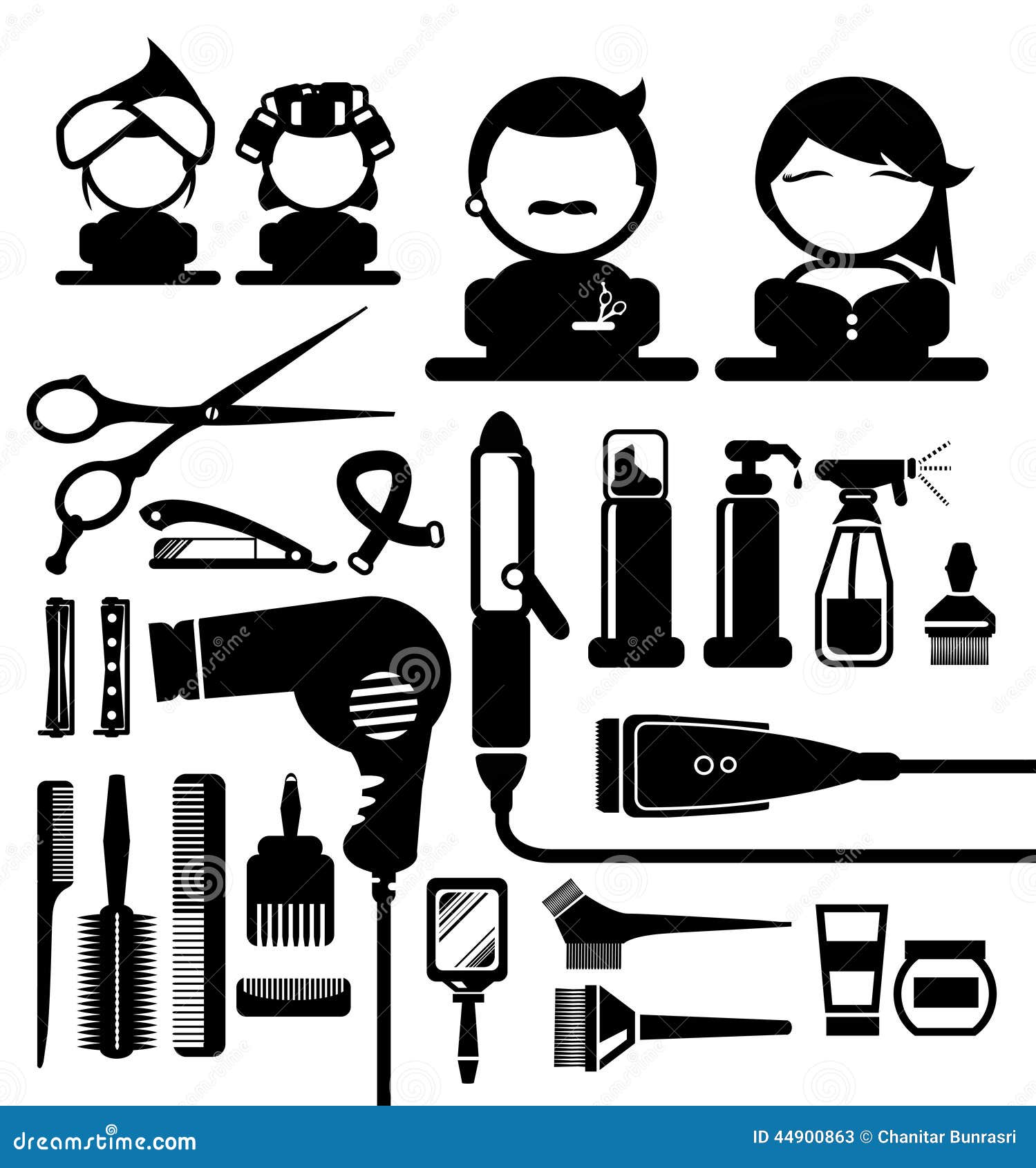 Hair Styling Silhouette Icons Set Stock Vector - Illustration of ...