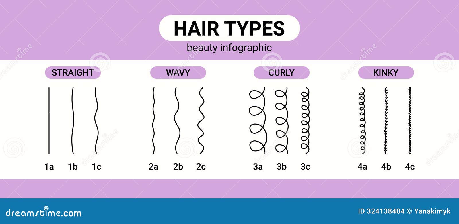 Hair Types Beauty Classification Straight Wavy Curly Kinky Scheme