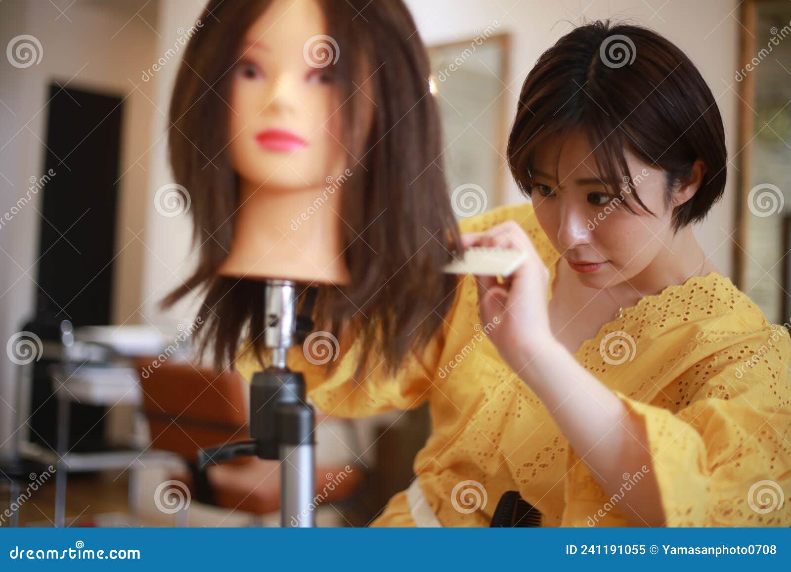 Hairdresser Practicing Hair Cutting Stock Image - Image of cosmetology ...