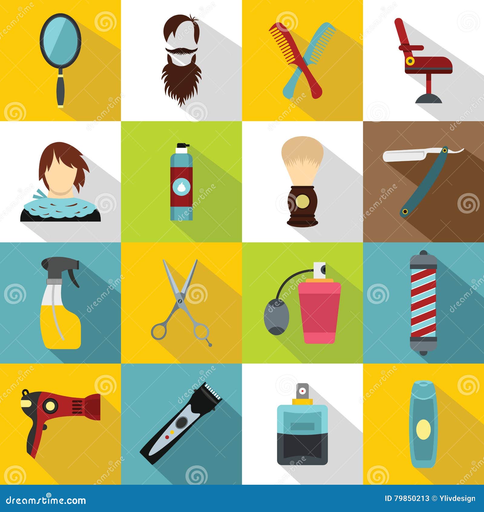 Hairdressing Icons Set, Flat Style Stock Vector - Illustration of ...