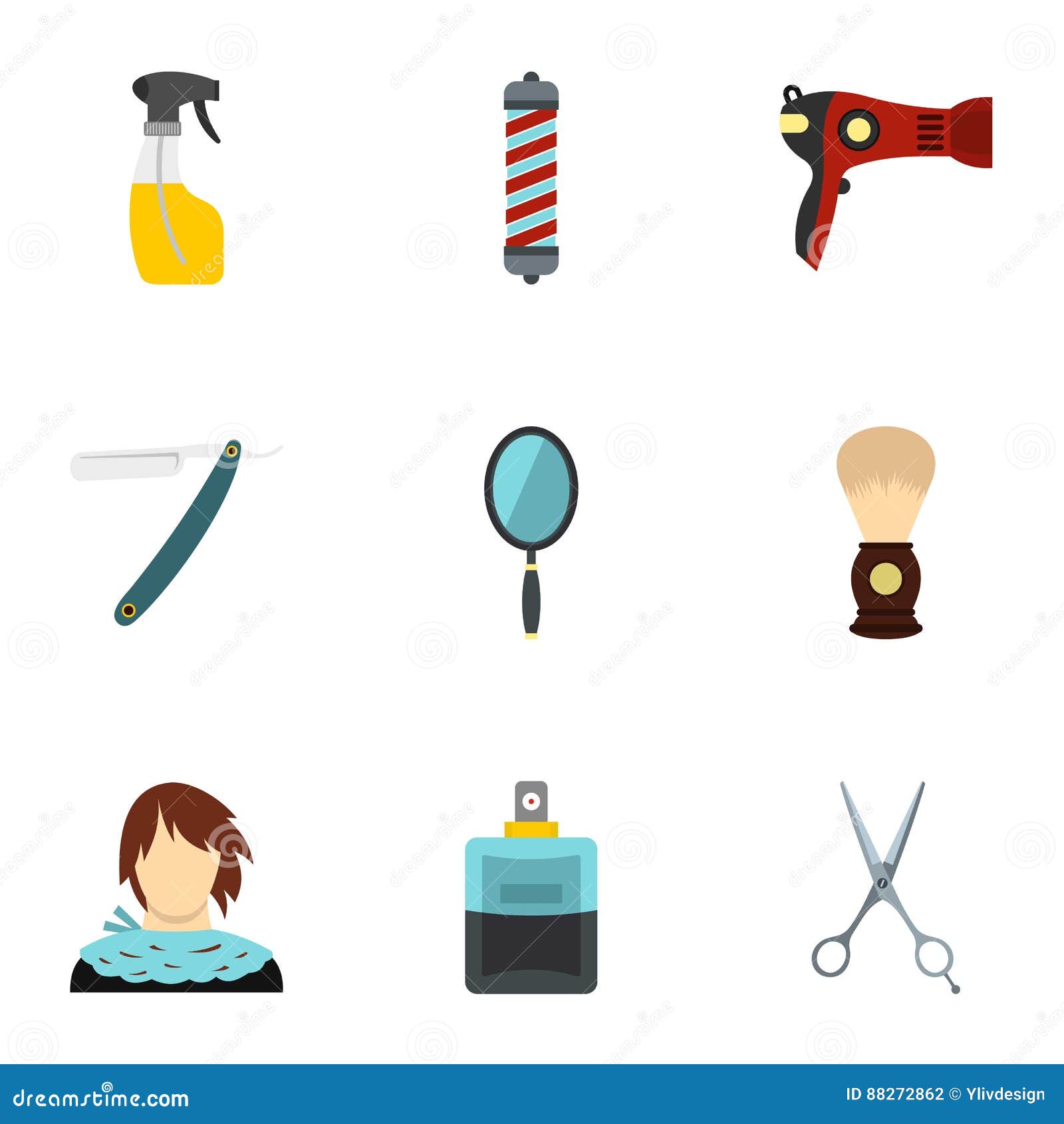 Hairdressing Salon Icons Set, Flat Style Stock Vector - Illustration of ...