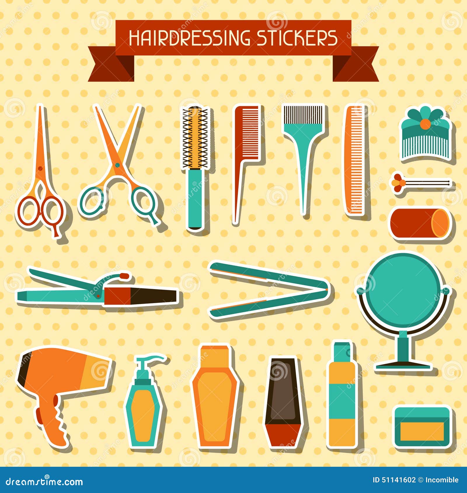Hairdressing stickers stock vector. Illustration of curler - 51141602
