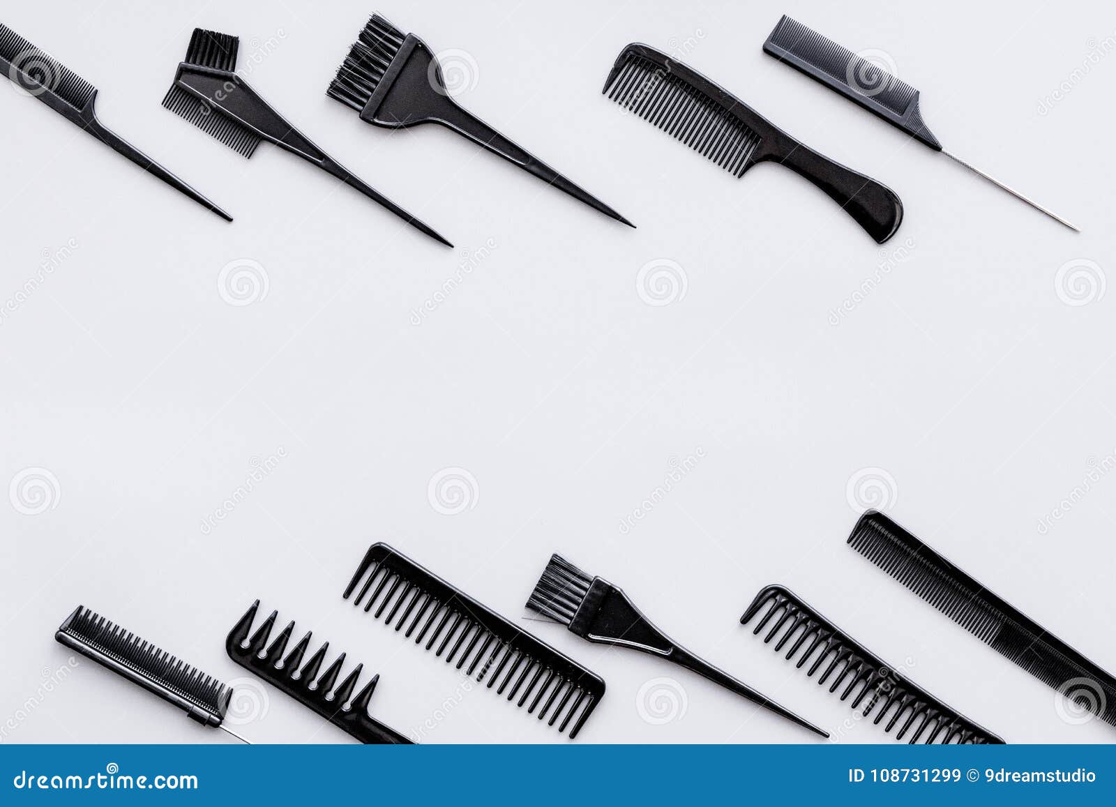 Hairdressing Tools. Pattern with Various Combs and Brushes on Grey ...