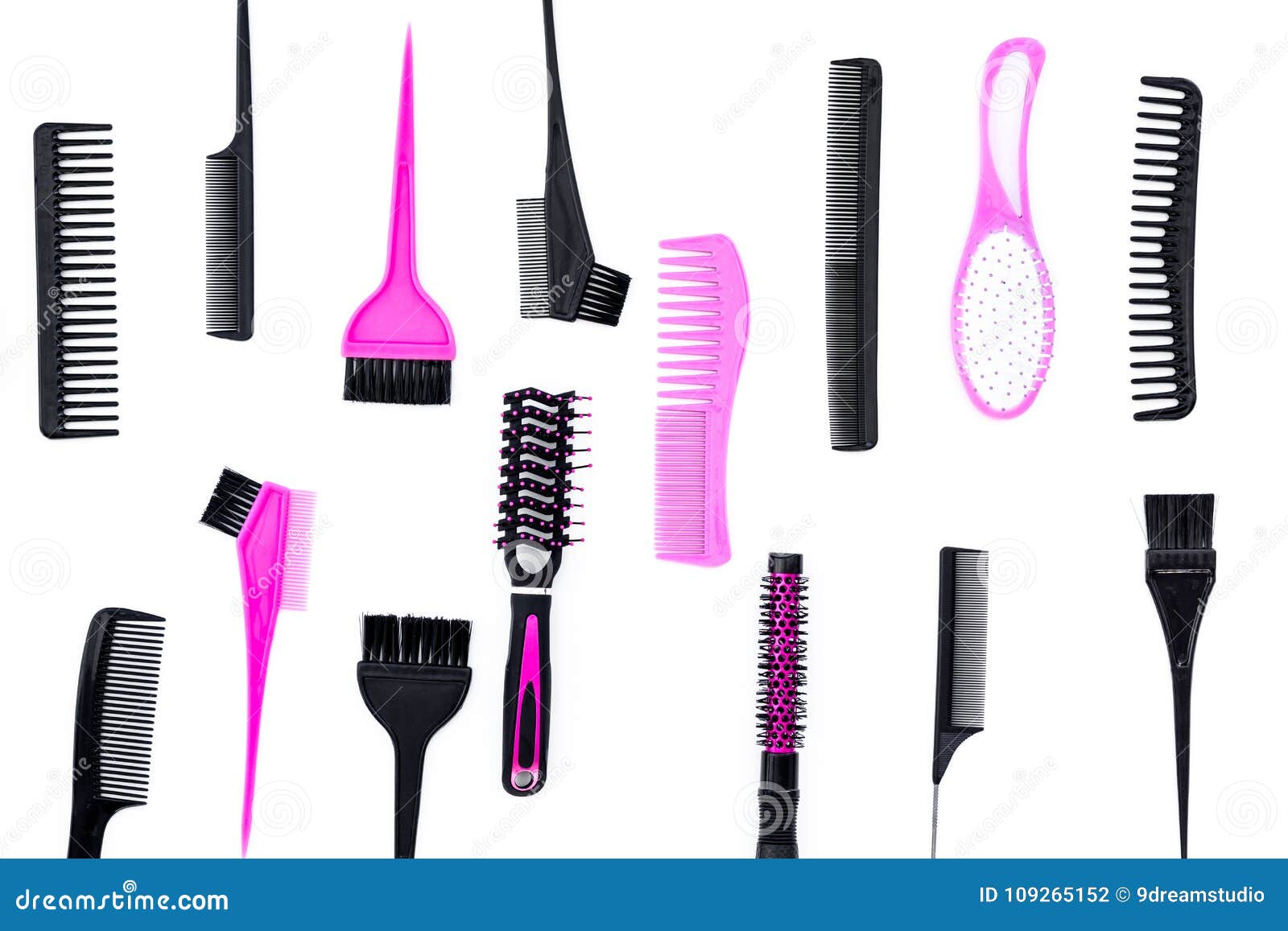 Hairdressing Tools. Pattern with Various Combs and Brushes on White ...