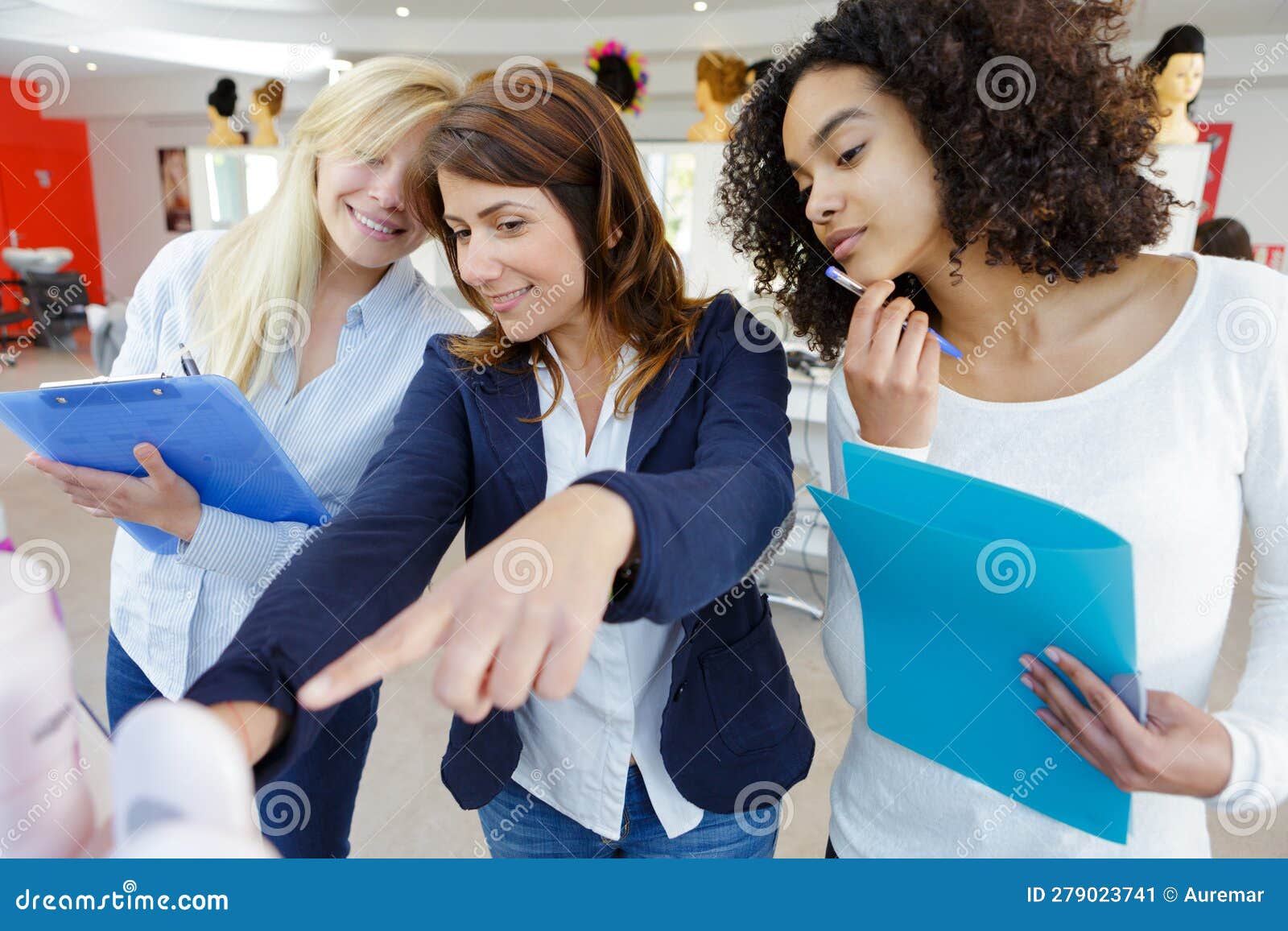 Hairdressing Trainer Pointing at Salon Product Stock Image - Image of ...