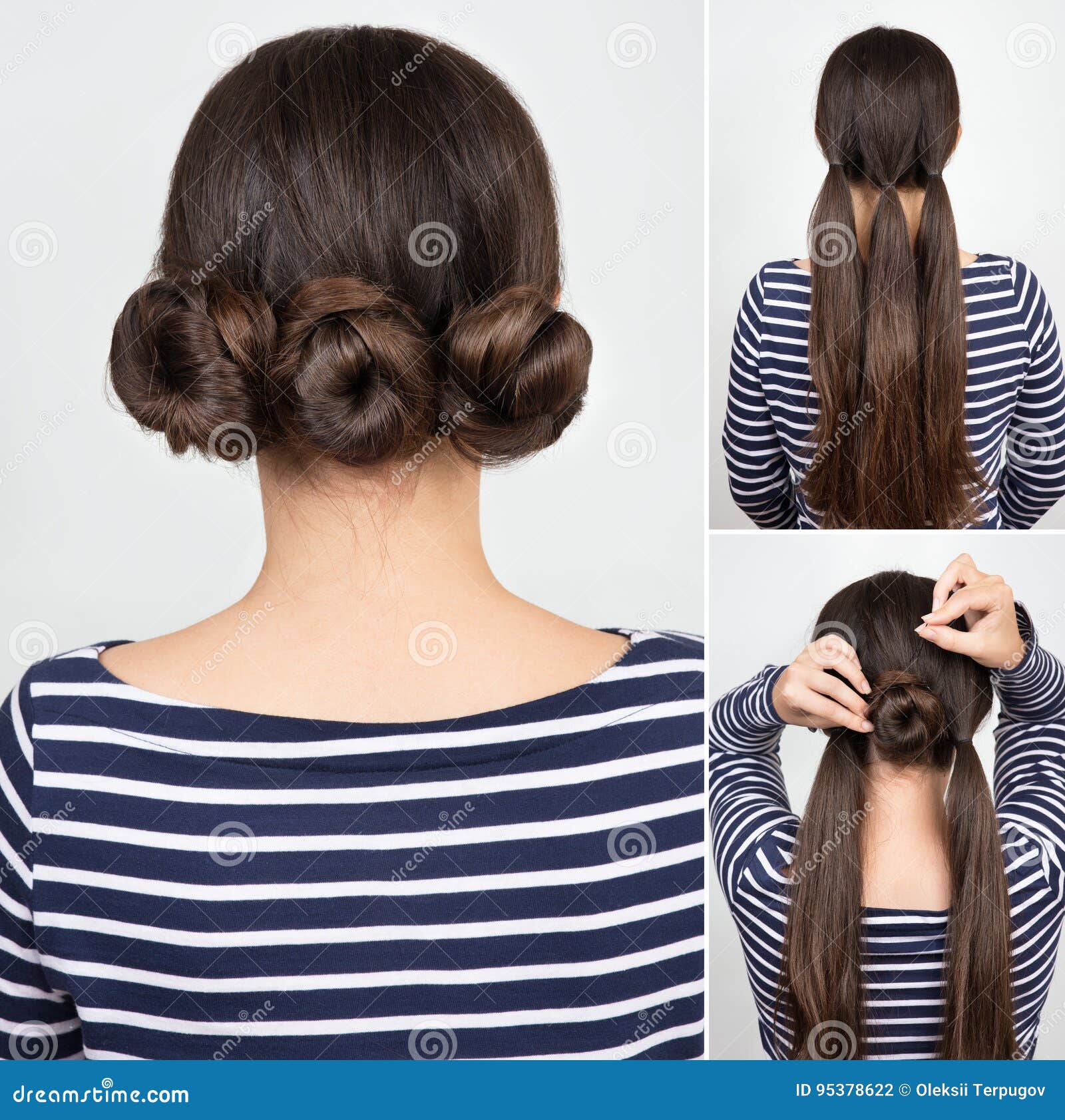 Hairstyle buns tutorial stock photo. Image of model, self - 95378622
