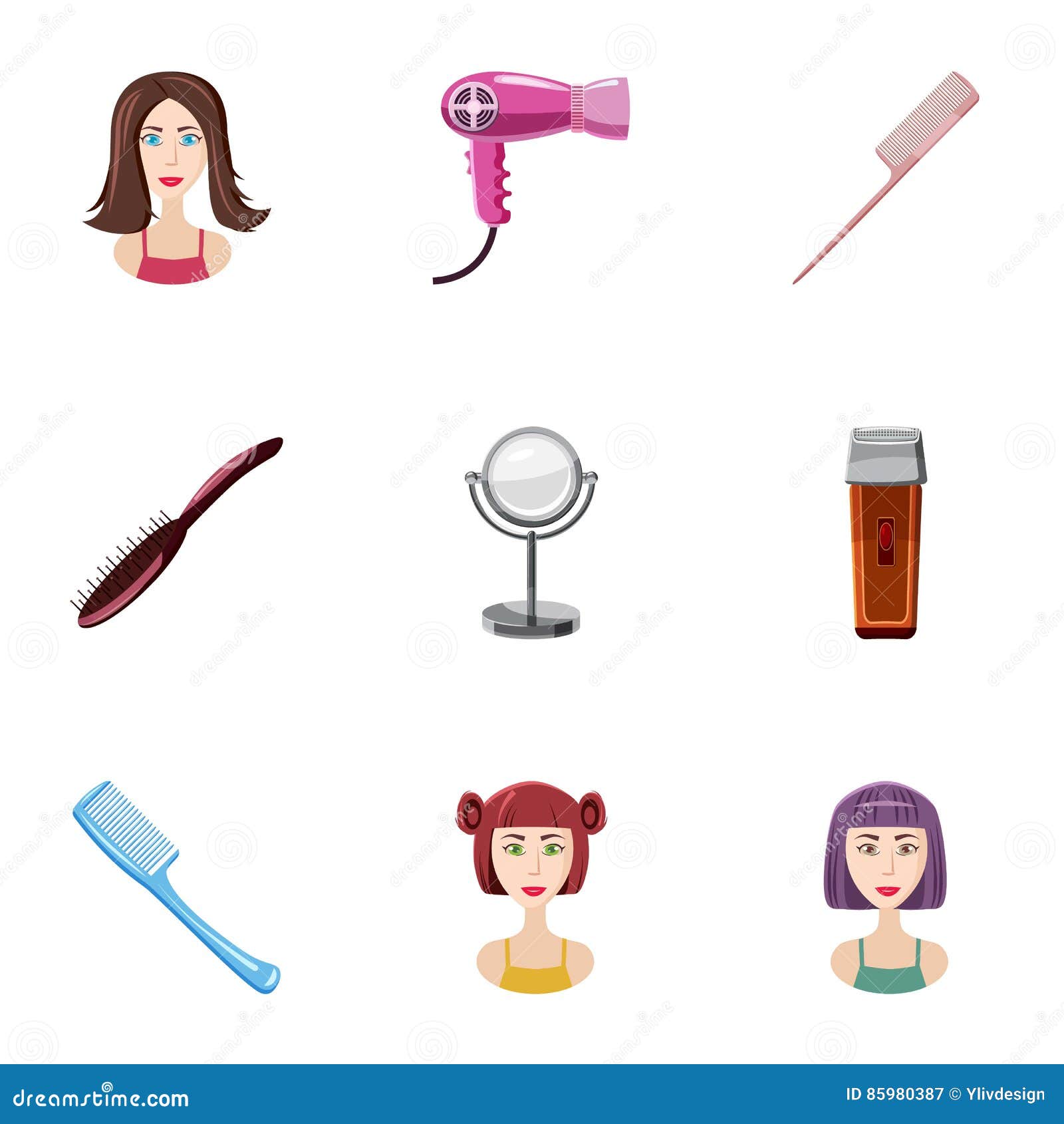 Hairstyle Icons Set, Cartoon Style Stock Vector - Illustration of ...