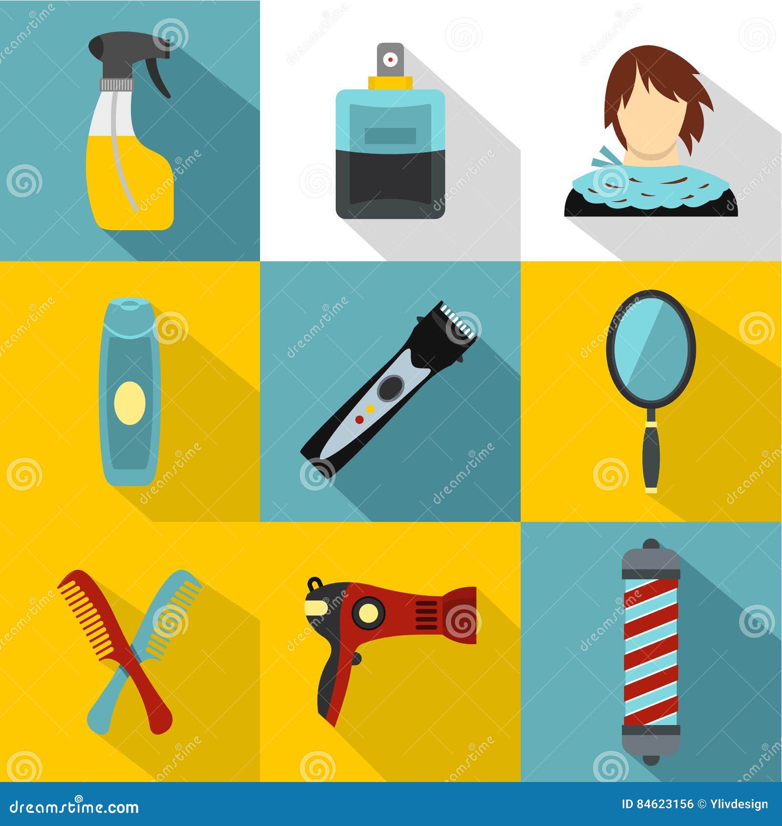 Hairstyle Icons Set, Flat Style Stock Vector - Illustration of comb ...