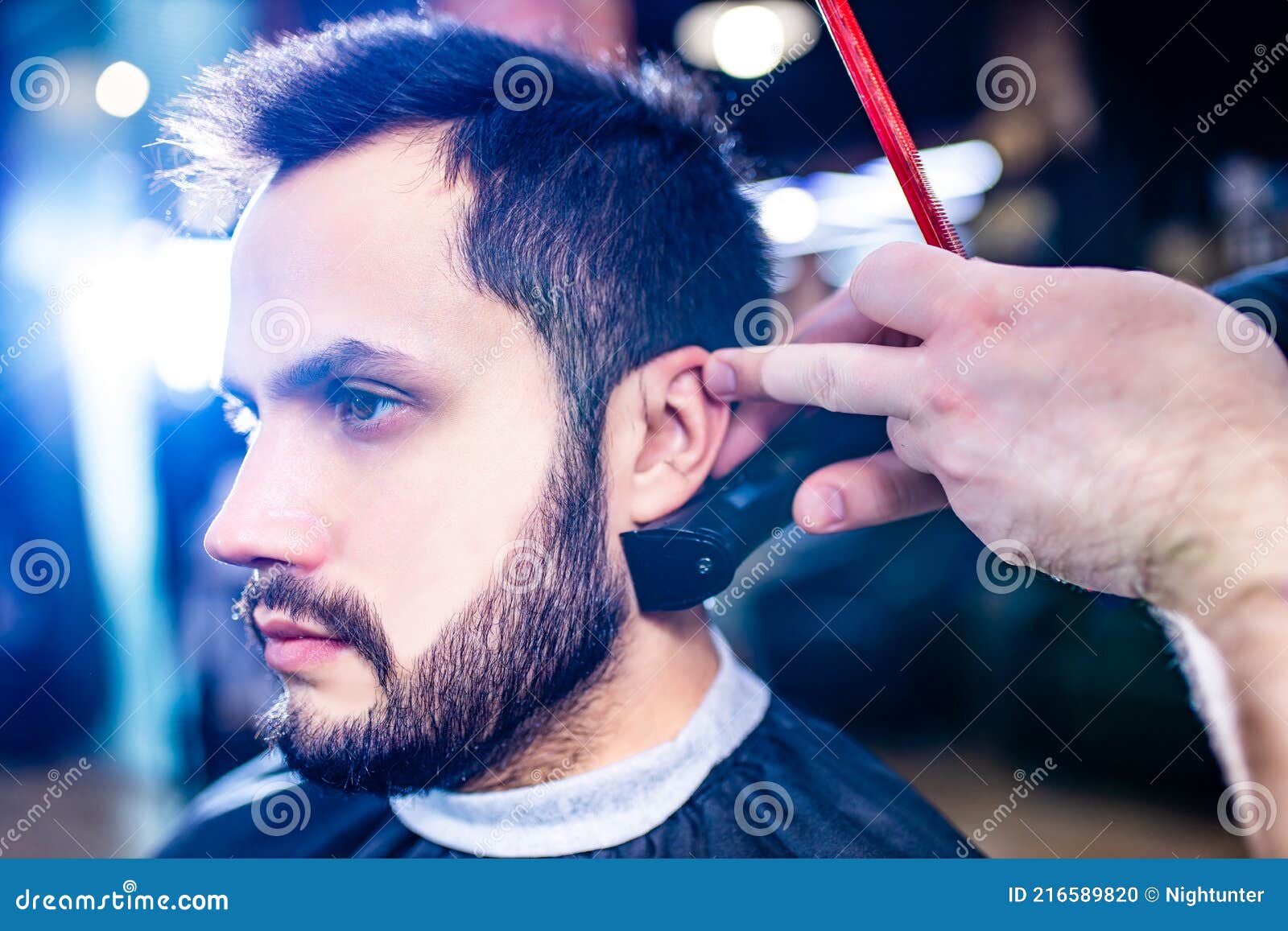 Hairstylist Cutting Hair of Male Customer at Barber Shop Stock Photo ... Hairstylist Cutting Hair of Male Customer at Barber Shop Stock Photo ...