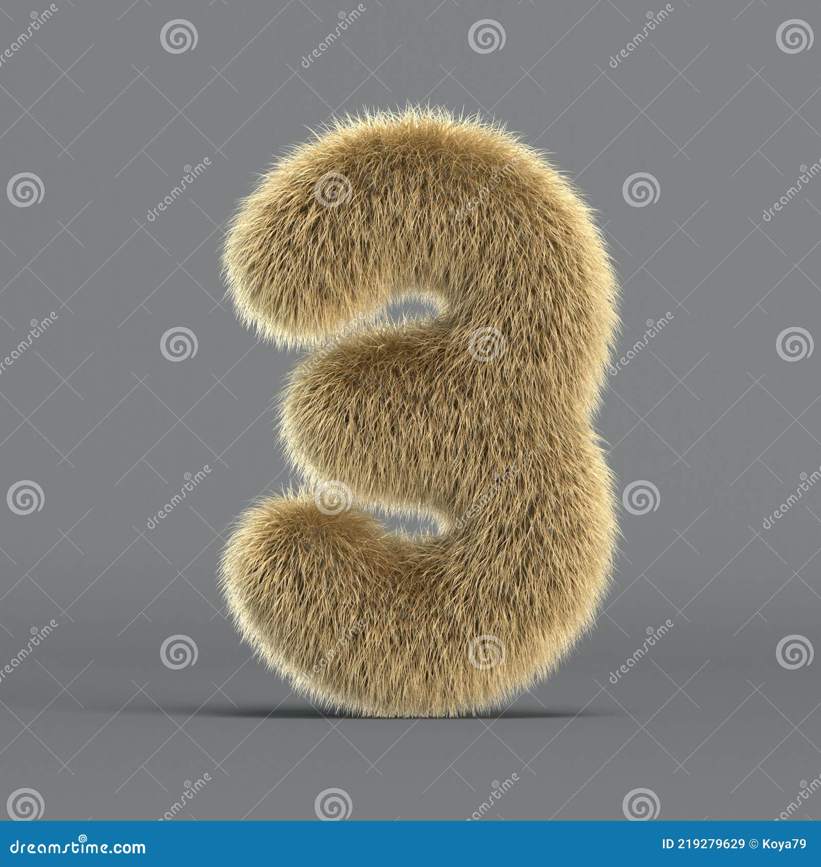 Hairy Font Furry Alphabet 3d Rendering Number 3 Stock Illustration