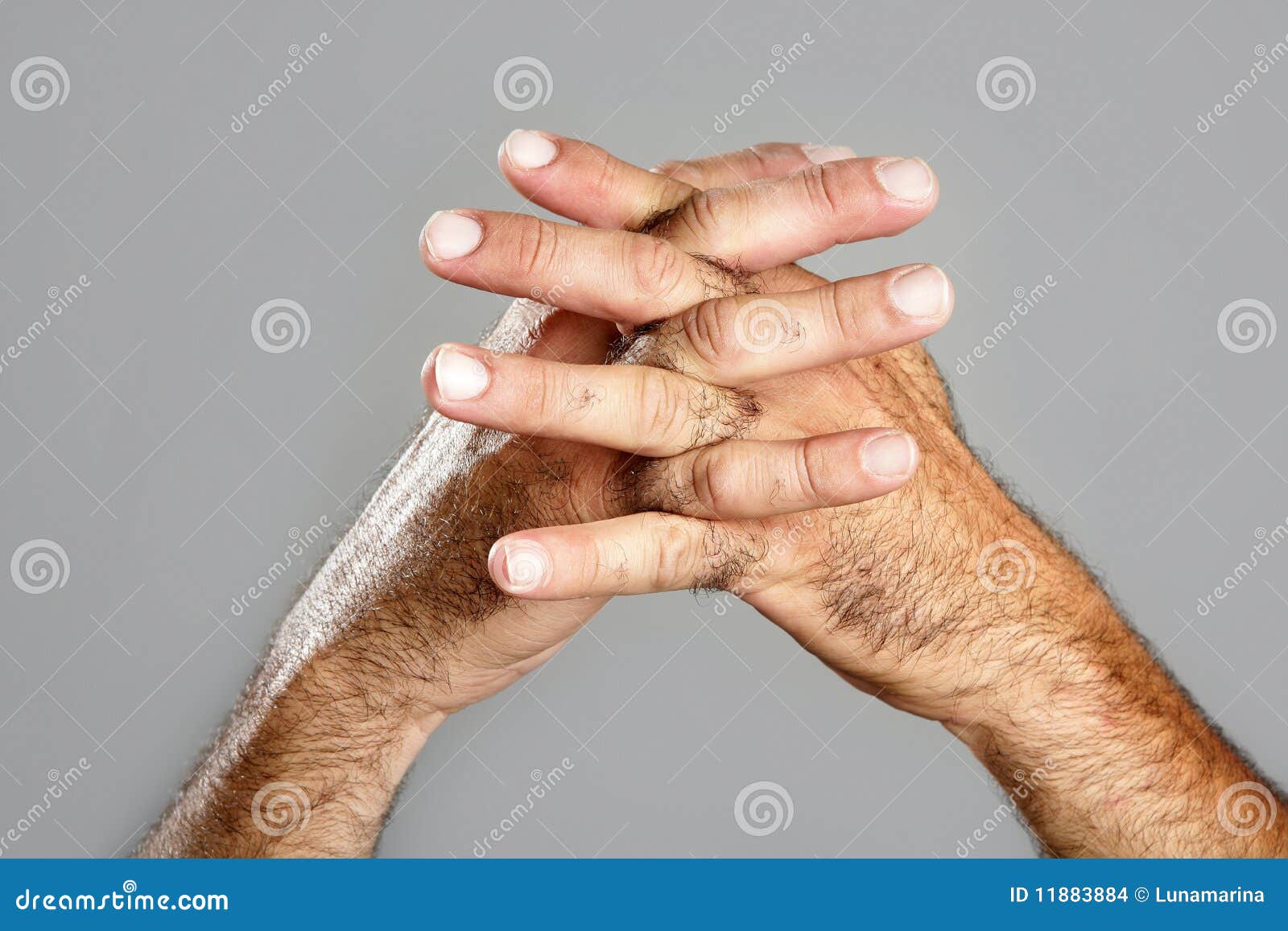 Hairy Man Hand Closeup Expression Over Gray Stock Photo - Image of ...