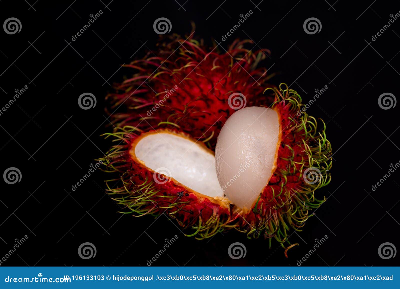 Hairy Red Rambutan Fruit in Black Background Stock Image - Image of ...