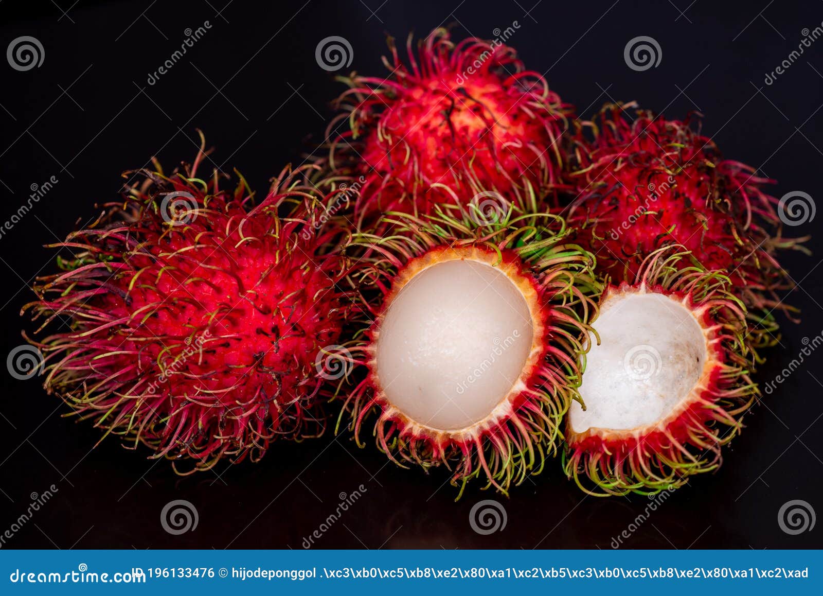 Hairy Red Rambutan Fruit in Black Background Stock Photo - Image of ...