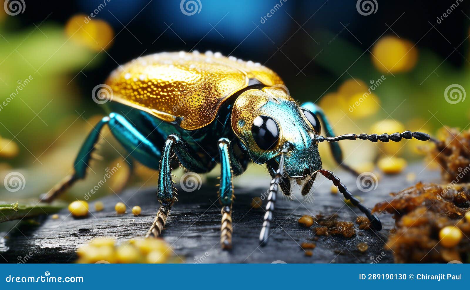 Hairy Weevil Metallic Blue Antenna and Yellow Leg in Focus Editorial ...