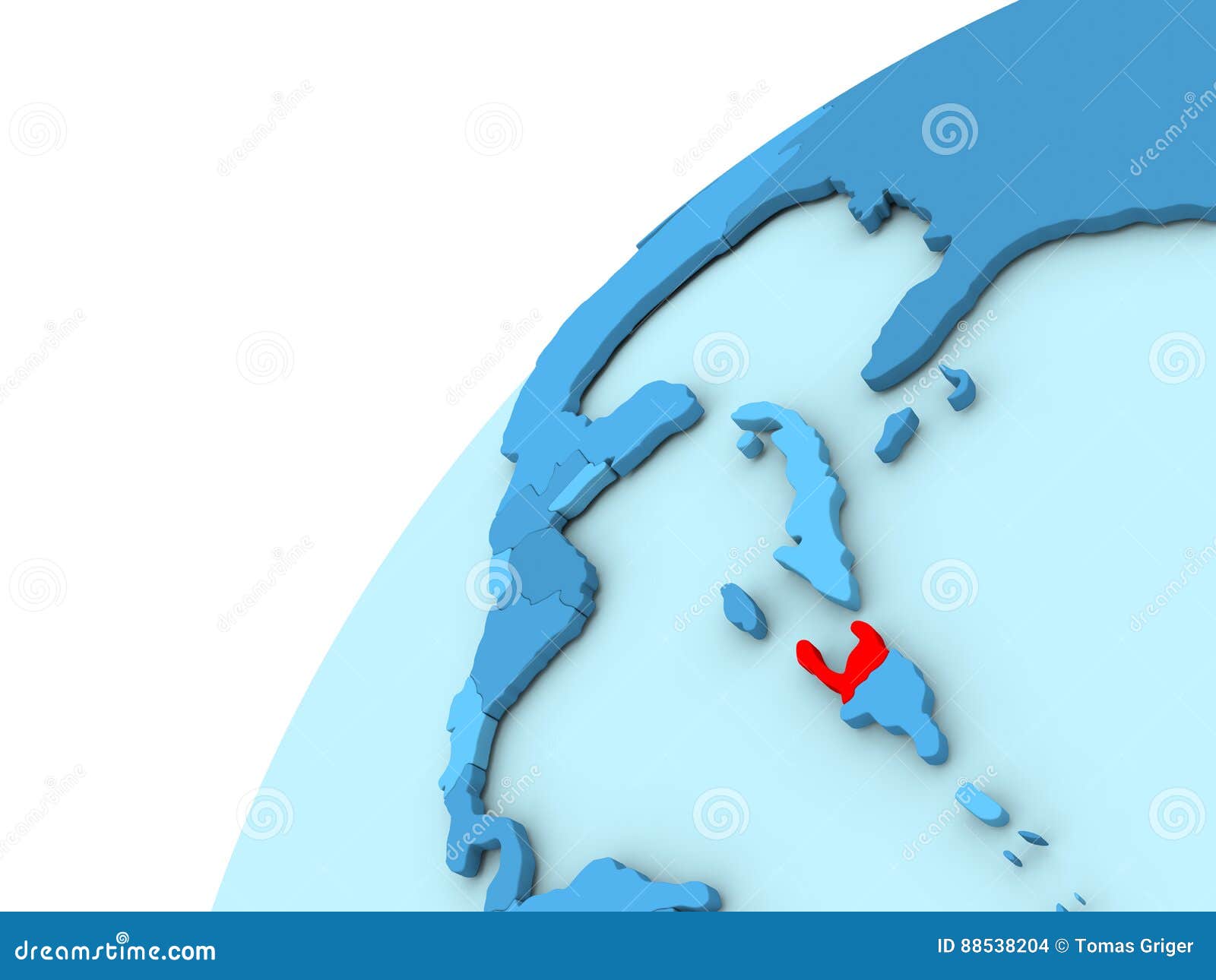 Haiti in red on blue globe stock illustration. Illustration of ...