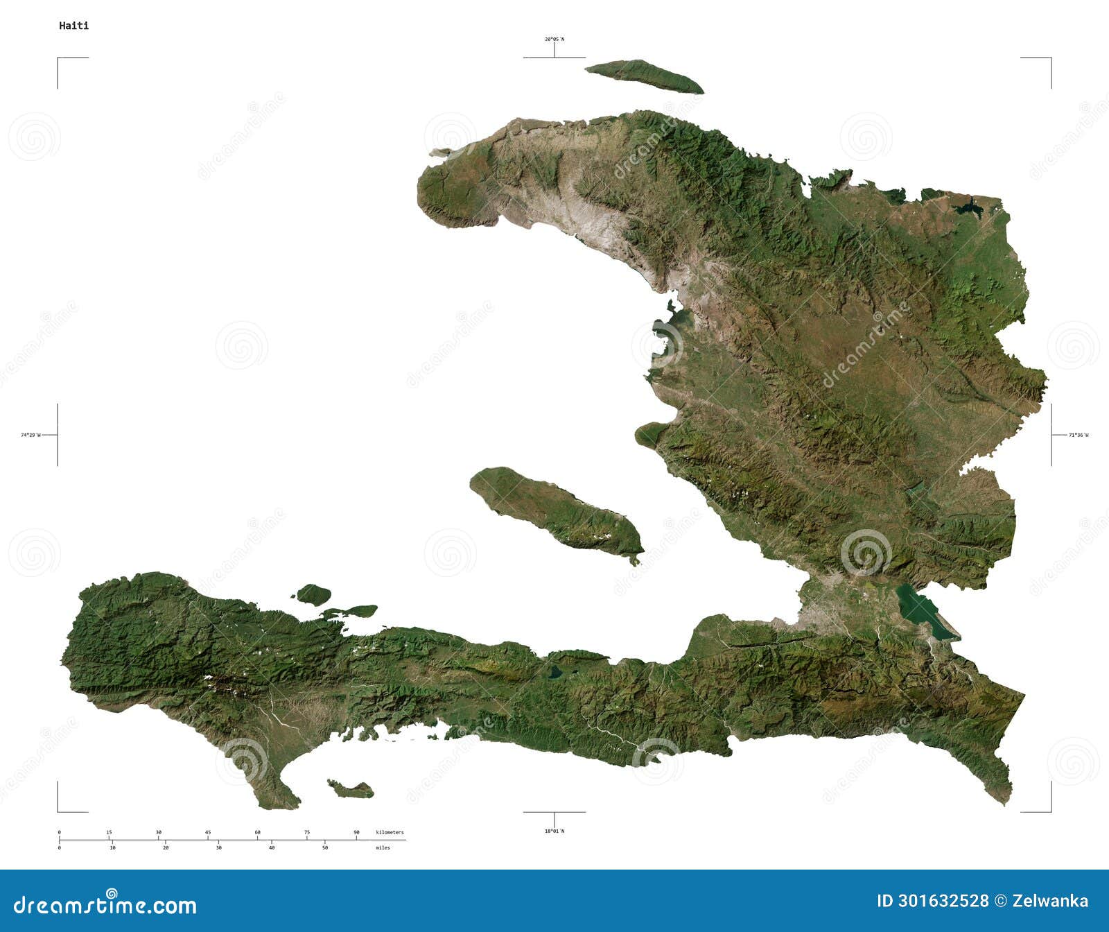 Haiti Shape on White. Low-res Satellite Stock Illustration ...
