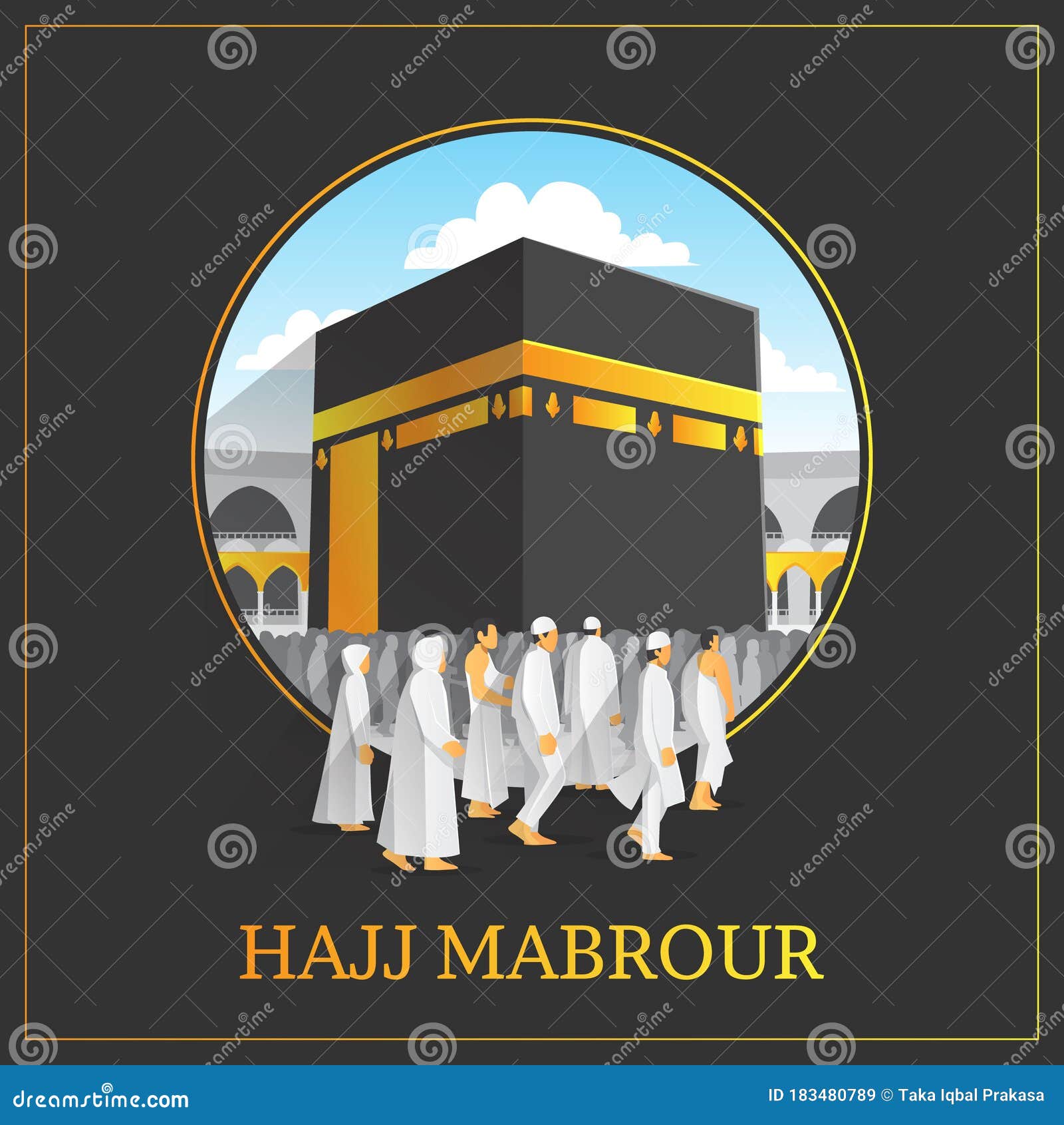 Hajj Mabrour Background With Holy Kaaba And People Cartoon Vector ...