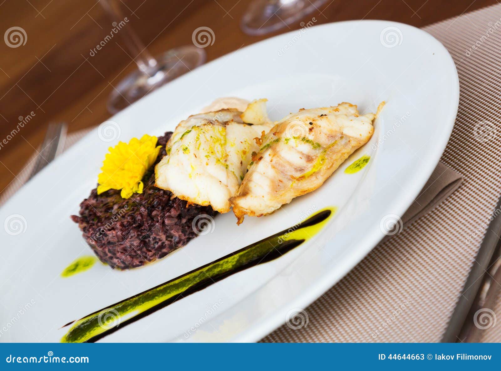 Hake with Black Rice and Sauce Stock Image - Image of roast, black ...