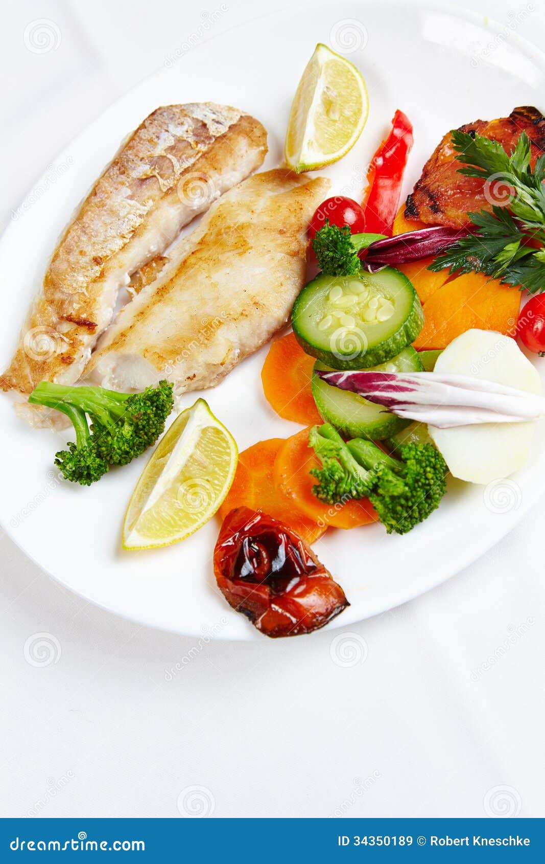 Hake Filet with Grilled Vegetables Stock Image - Image of plate, cutout ...