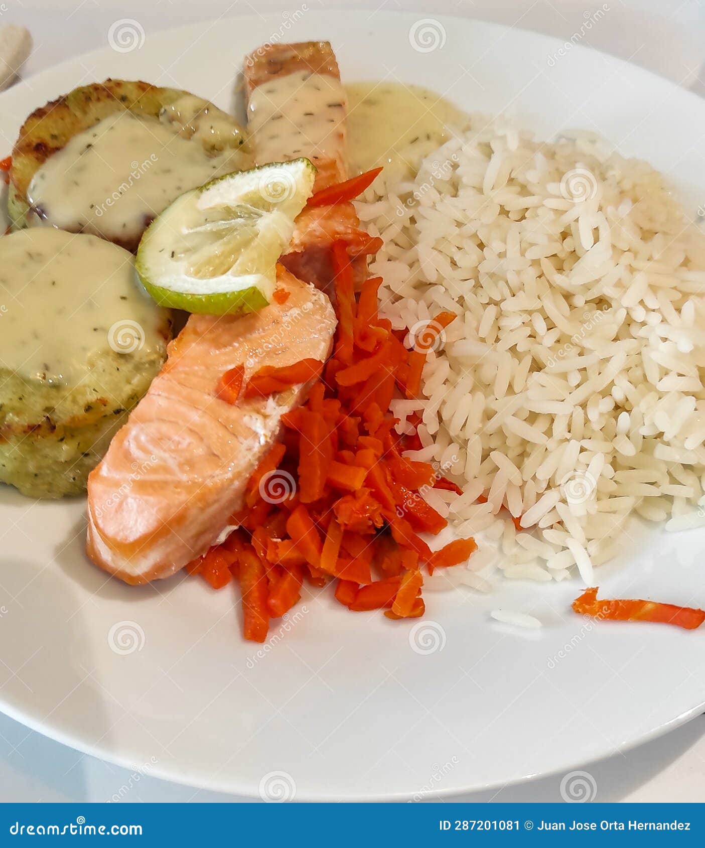 Salmon Loin and Cooked Rice Stock Image - Image of meal, cooked: 287201081