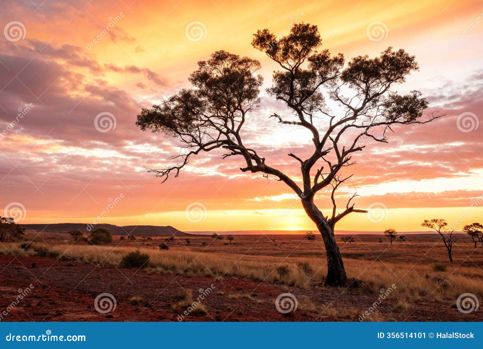 Hakea Tree in Australian Outback at Sunset Stock Image - Image of ...
