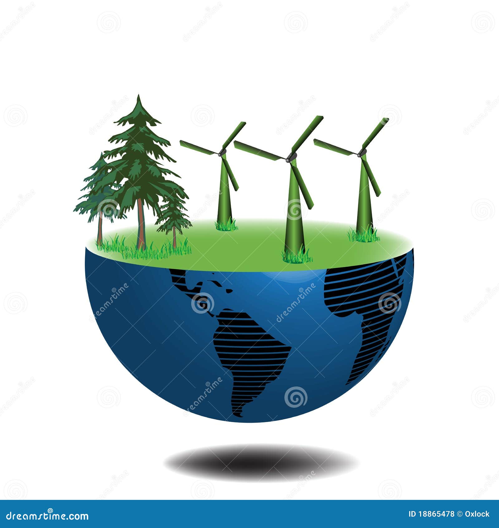 Halbe Erde Mit Windturbinen Vektor Abbildung - Illustration von ...