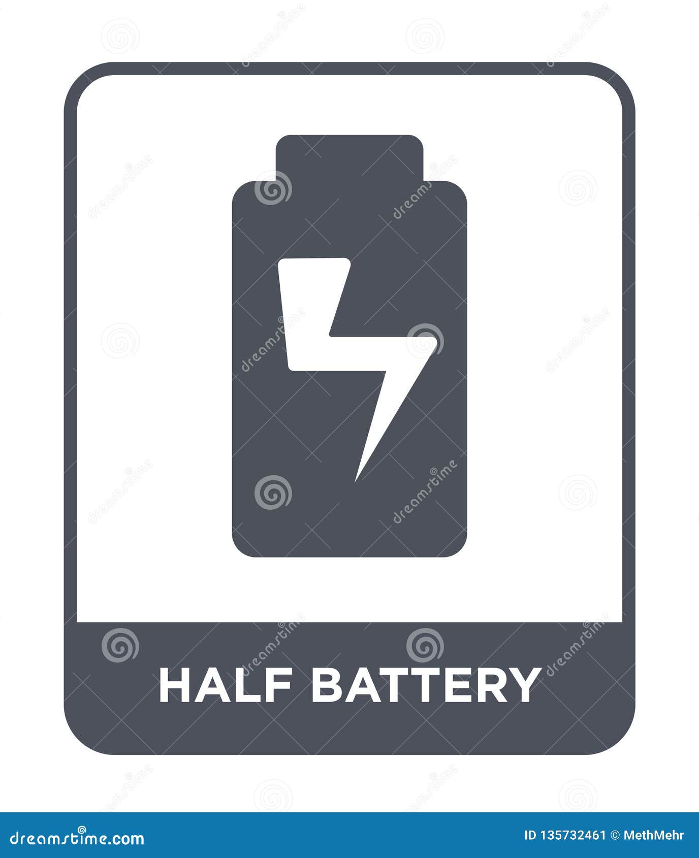 Half Battery Icon in Trendy Design Style. Half Battery Icon Isolated on ...