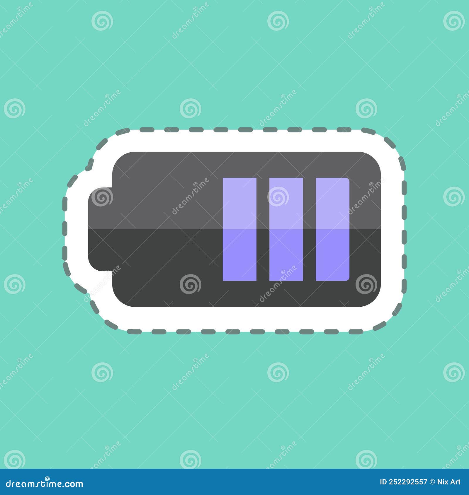 Half Battery Sticker in Trendy Line Cut Isolated on Blue Background ...