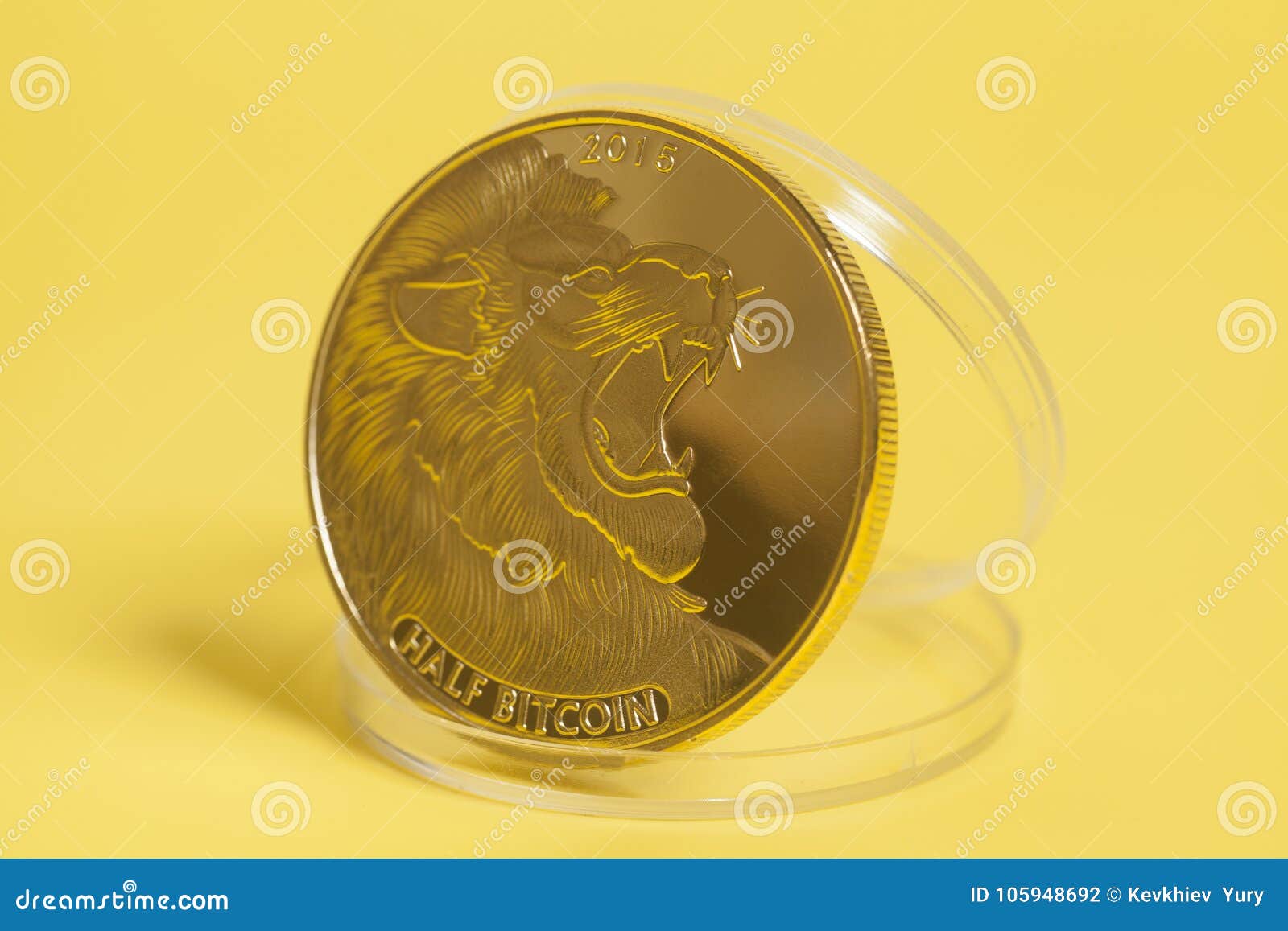 Half bitcoin with lion stock photo. Image of exchange - 105948692
