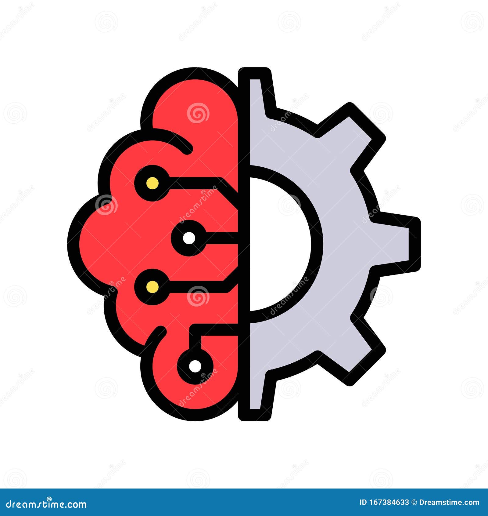 Half Brain and Half Gear Vector, Artificial Related Filled Design Icon ...