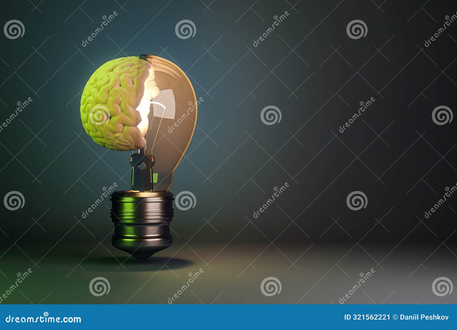 Half Brain Half Light Bulb in Dark Concrete Interior Stock Illustration ...