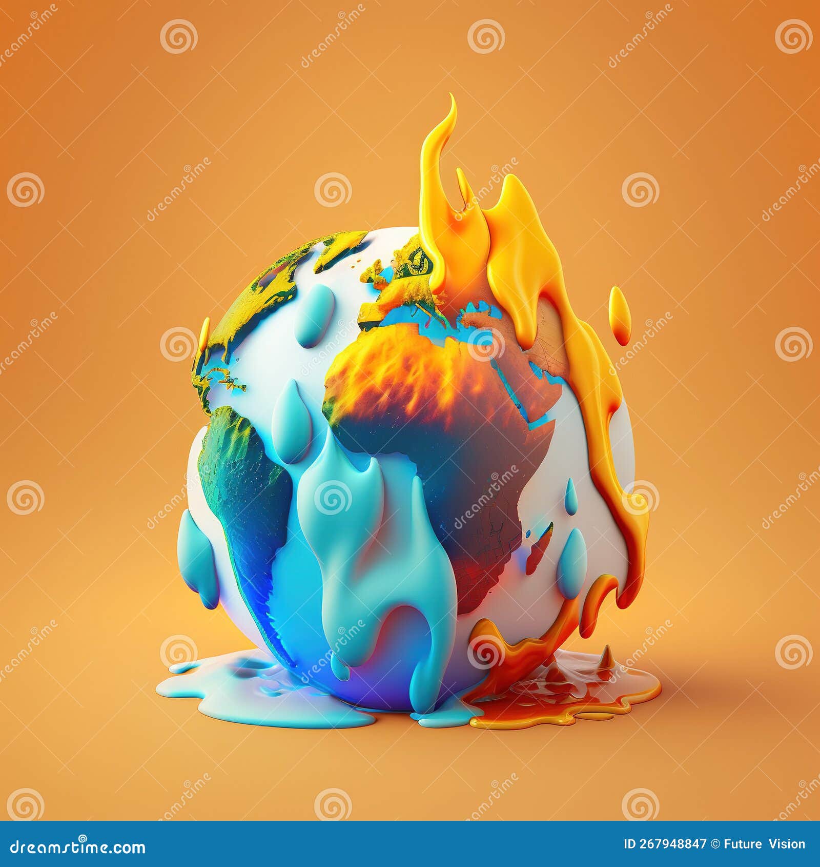 Half Burning Half Melting Globe on Orange Background Created Using ...