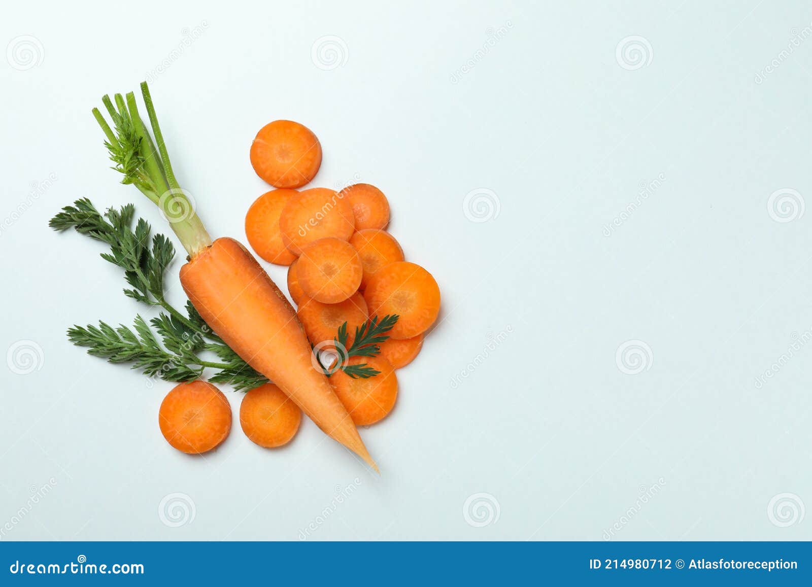 Half of Carrot, Slices and Leaves on White Background Stock Photo ...