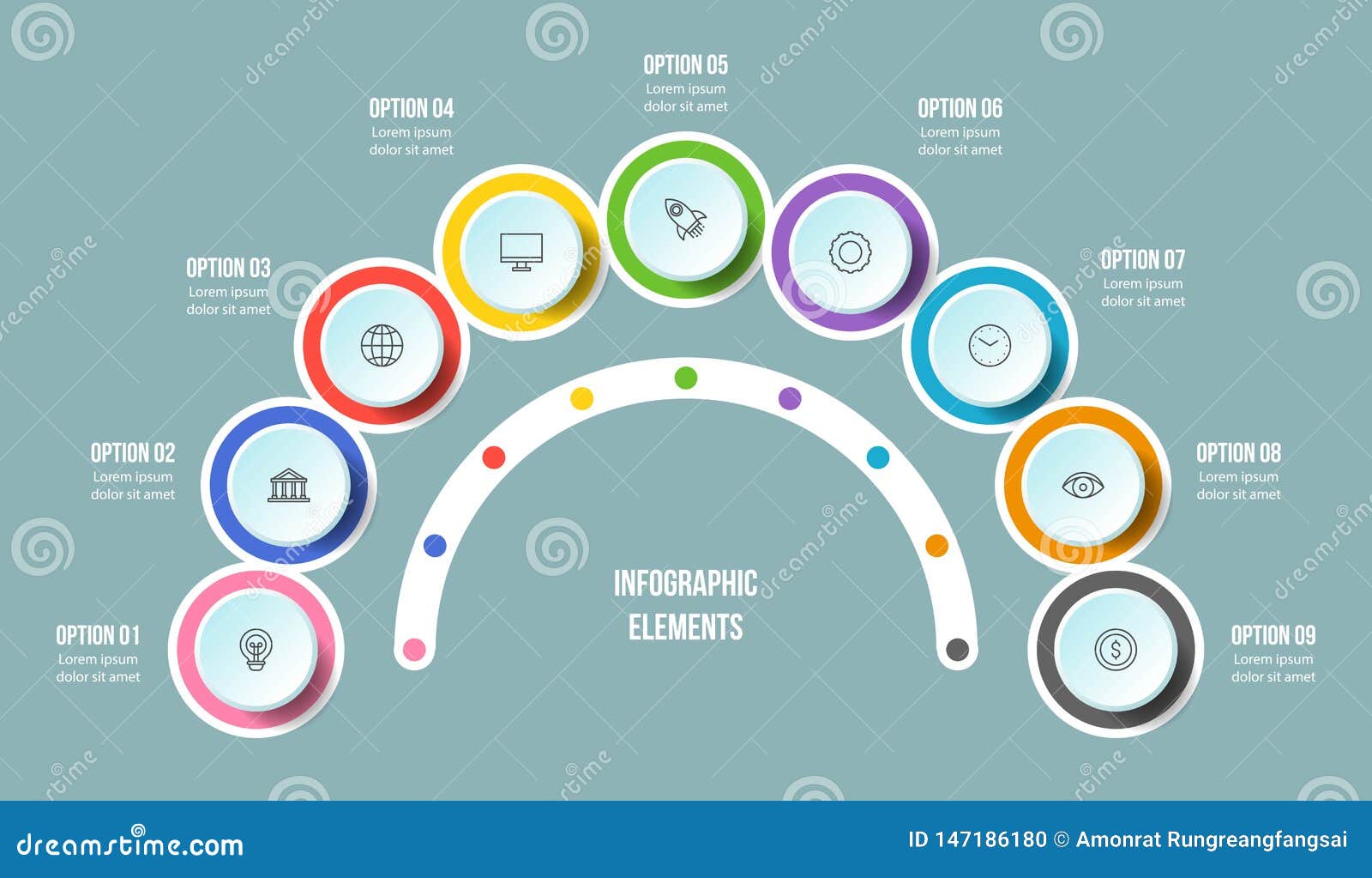 Half Circle Chart, Timeline Infographic Templates Stock Vector ...