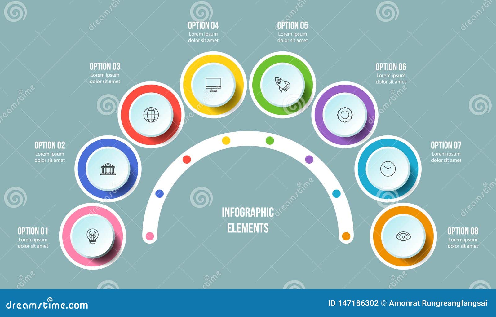 Half Circle Chart, Timeline Infographic Templates Stock Vector ...