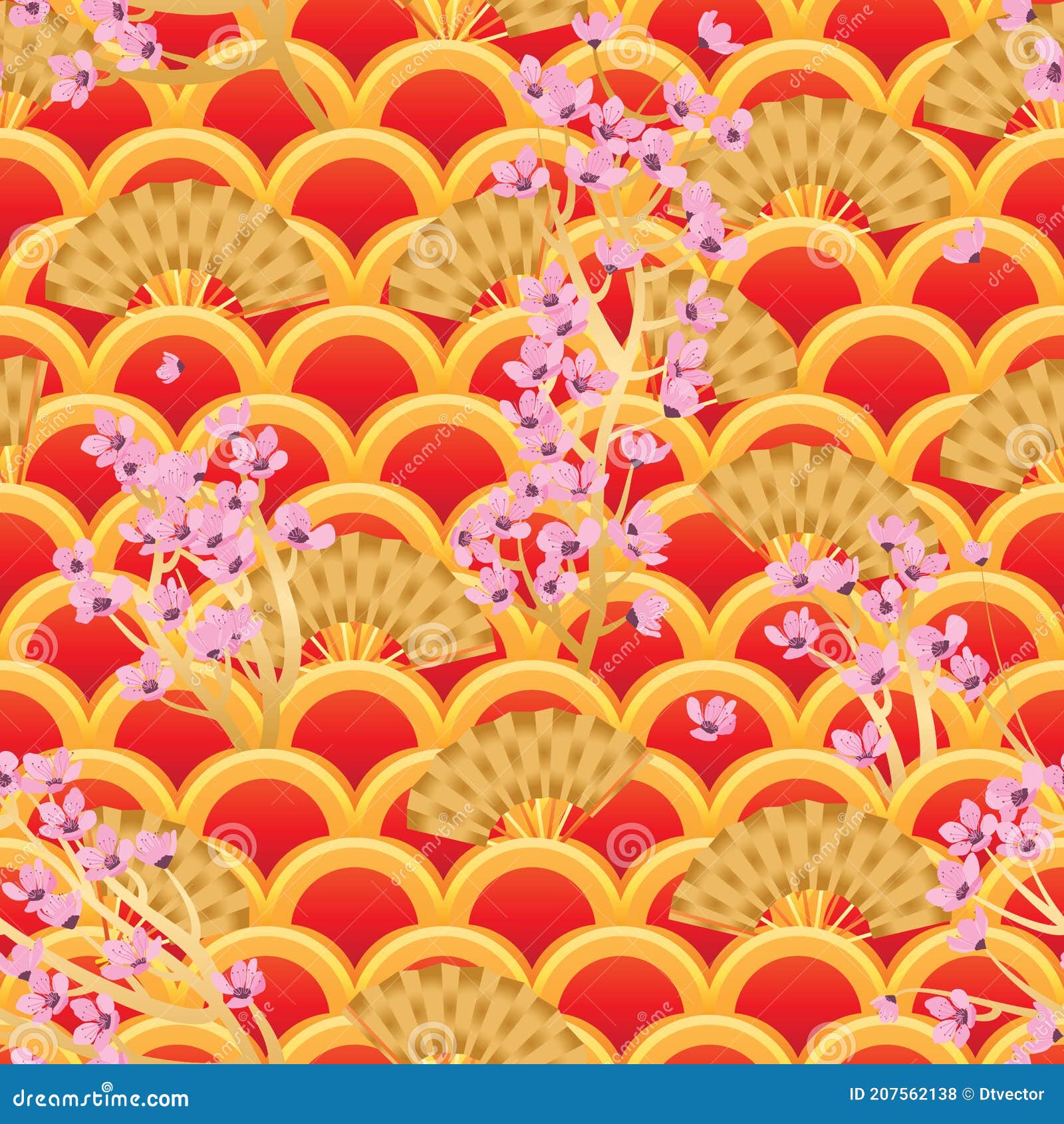 Half Circle Fan Sakura Seamless Pattern Stock Vector - Illustration of ...